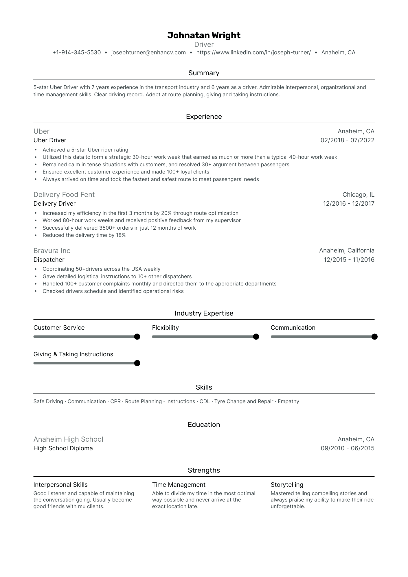 5 Uber Driver Resume Examples & Guide for 2025