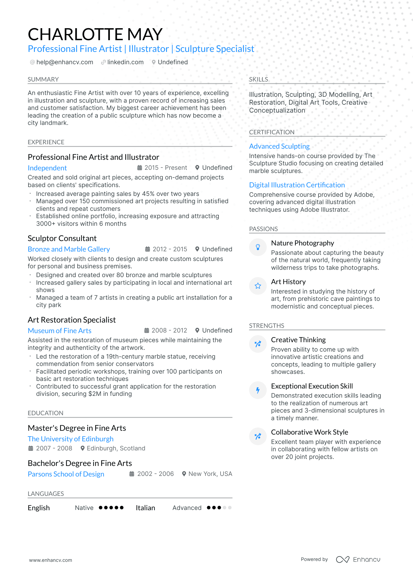 10 Fine Artist Resume Examples & Guide for 2026