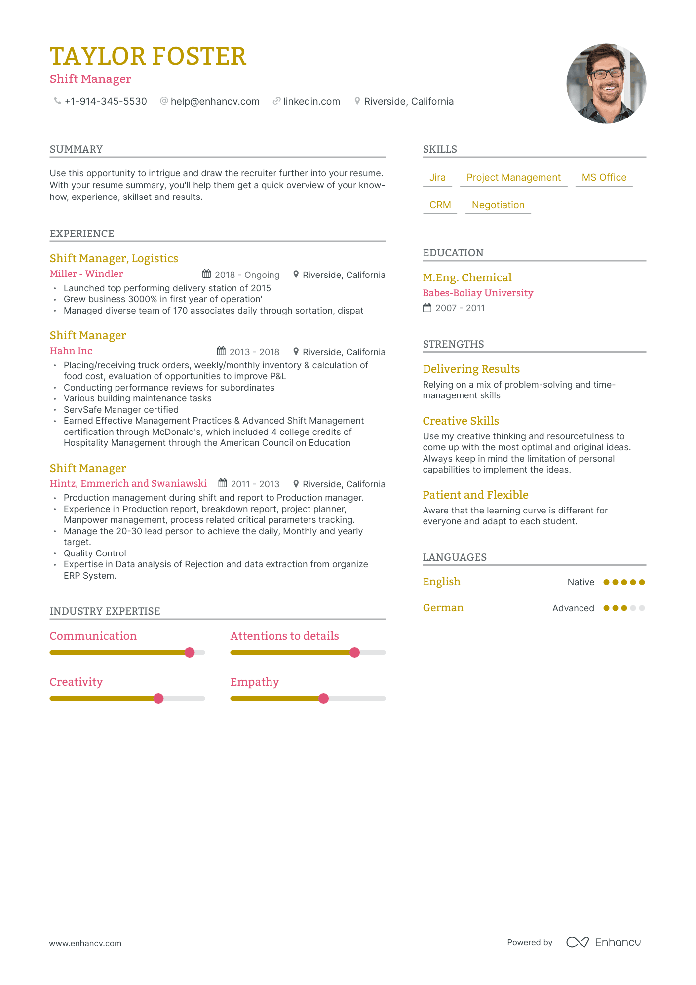 Shift Manager Resume Examples & Guide for 2023 (Layout, Skills ...