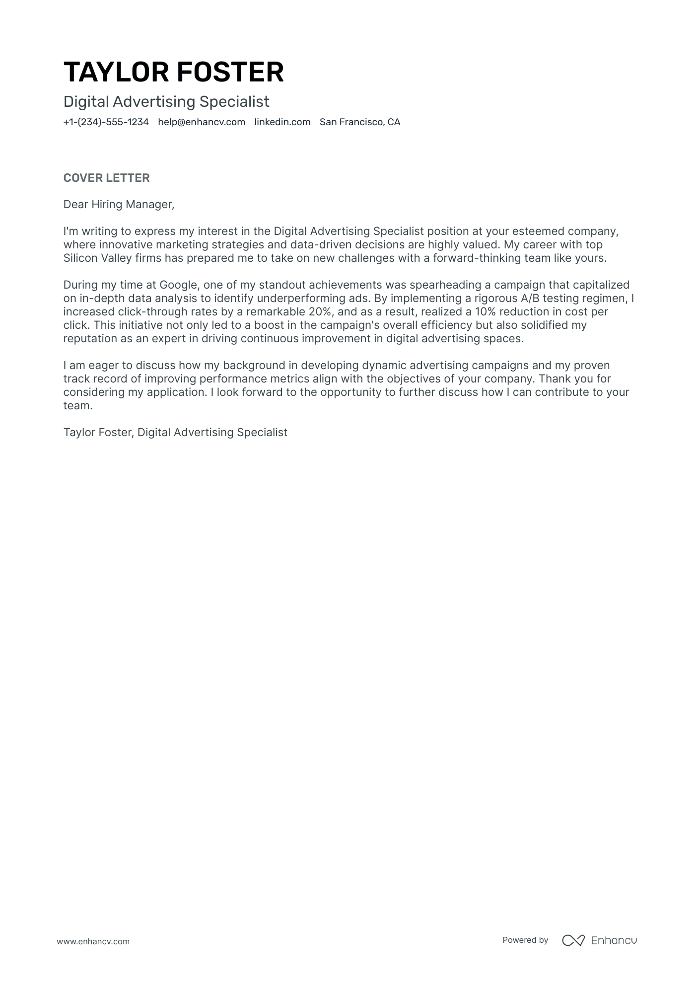 7 Professional Advertising Cover Letter Examples and Template for 2026 ...