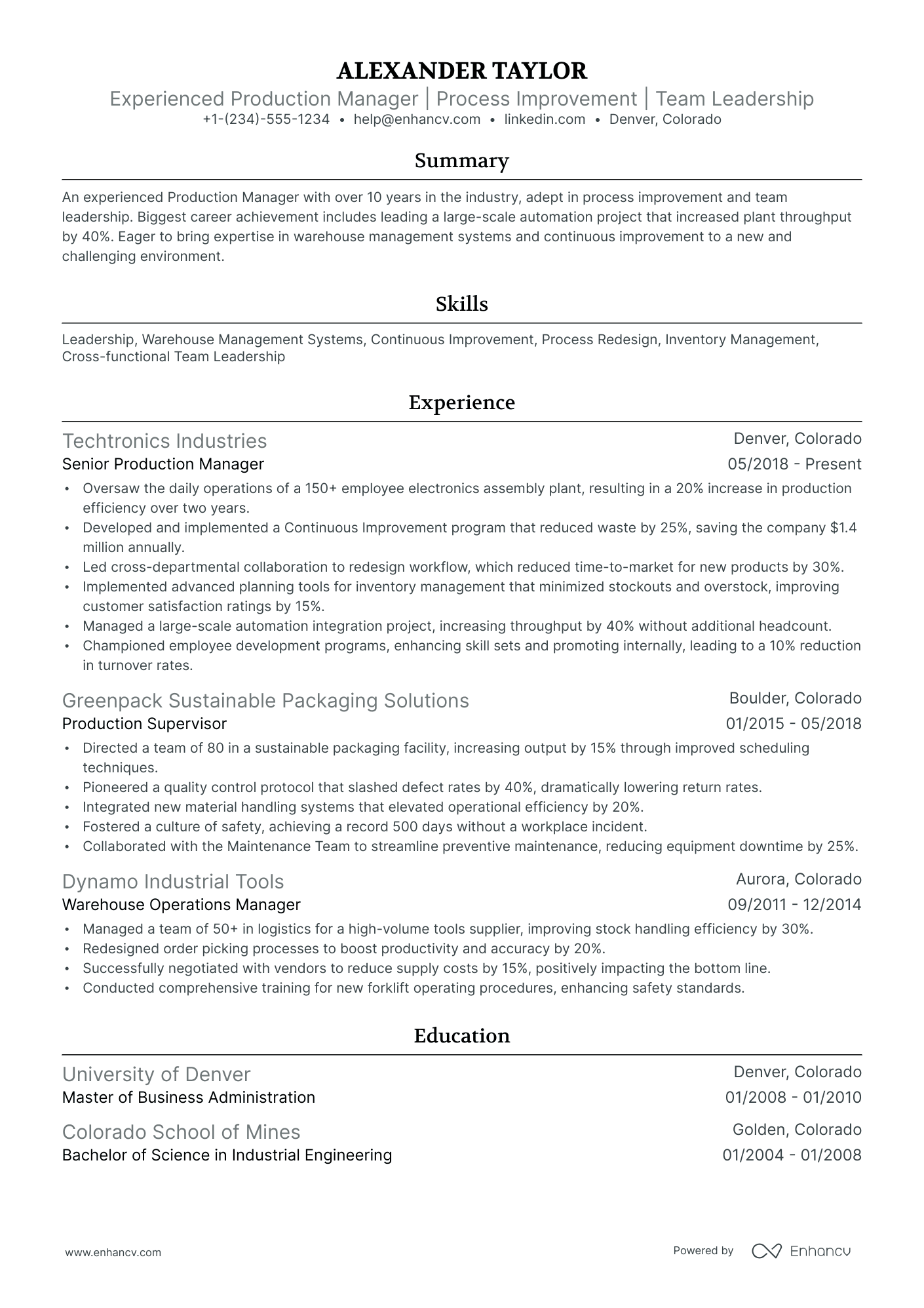 10 Production Manager Resume Examples & Guide for 2026