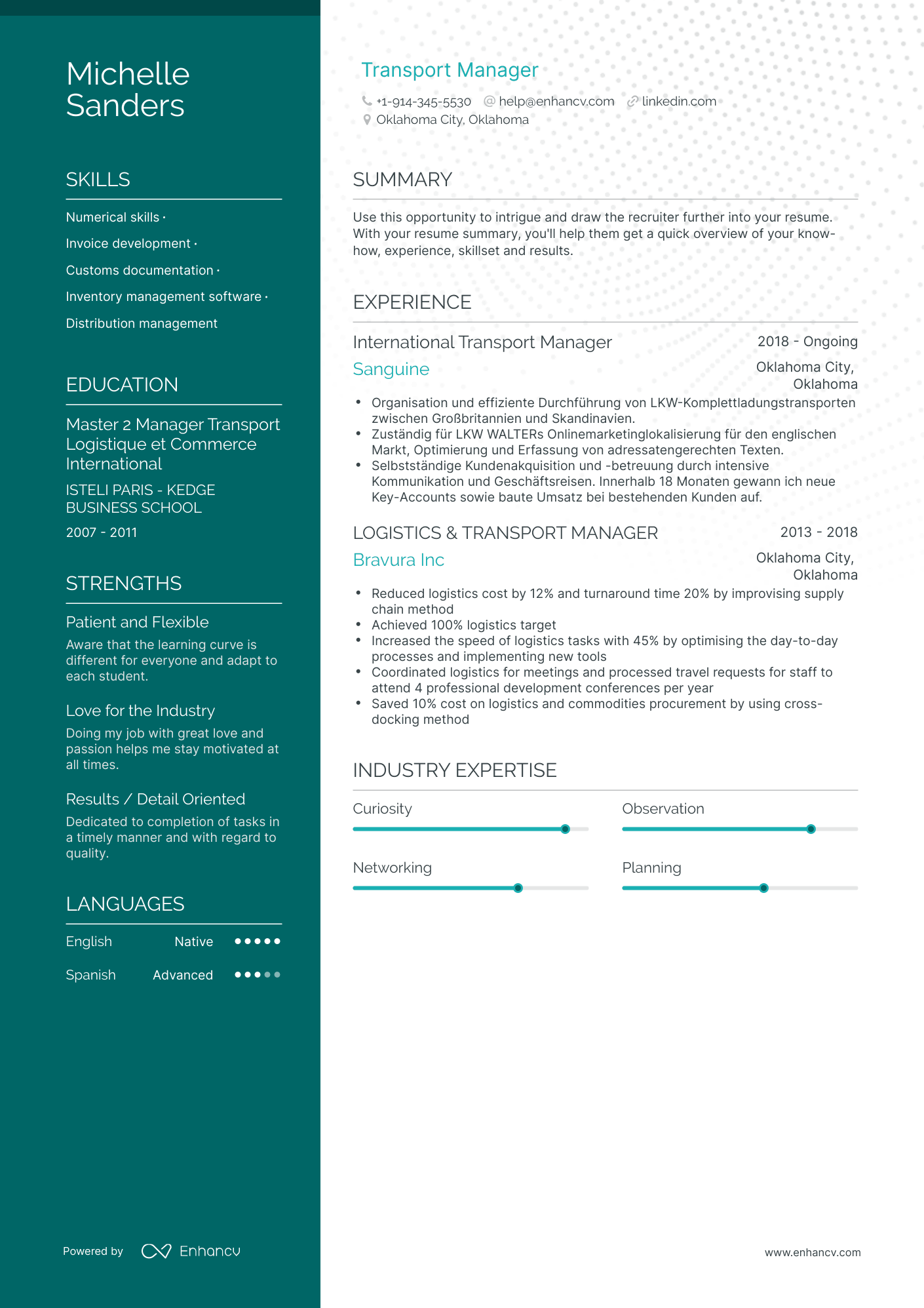 Transport Manager Resume Examples & Guide for 2023 (Layout, Skills ...