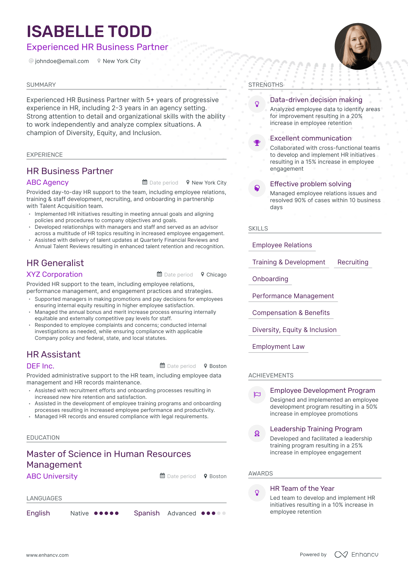 5 HR Business Partner Resume Examples & Guide for 2024