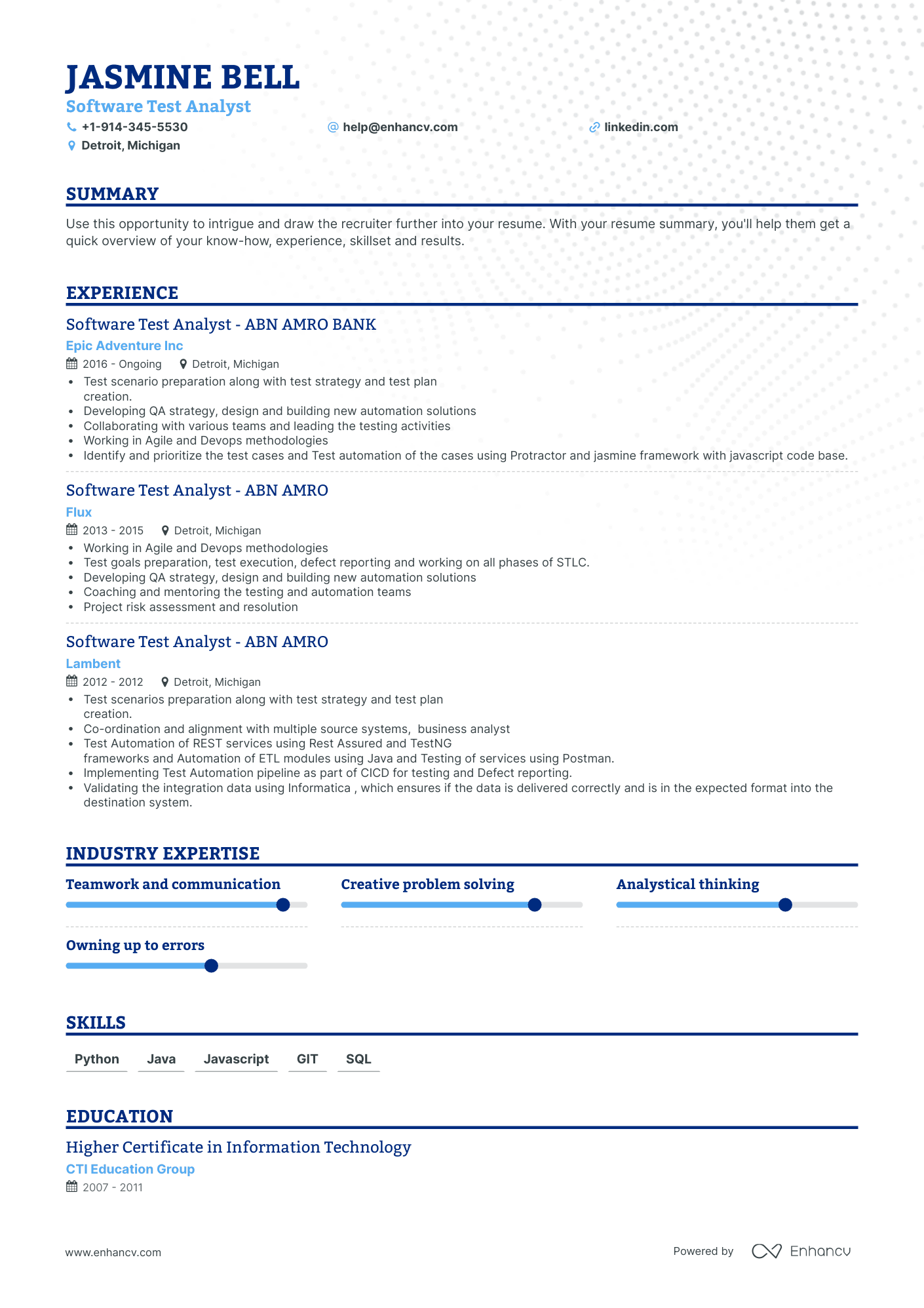 Software Test Analyst Resume Examples & Guide for 2023 (Layout, Skills ...