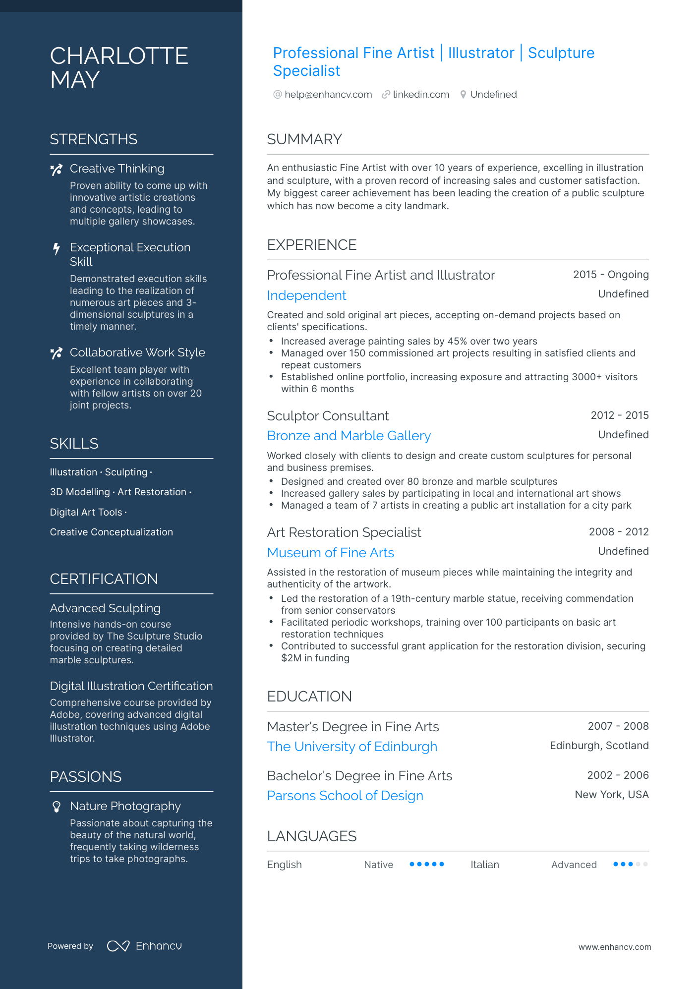 5 Fine Artist Resume Examples & Guide for 2024