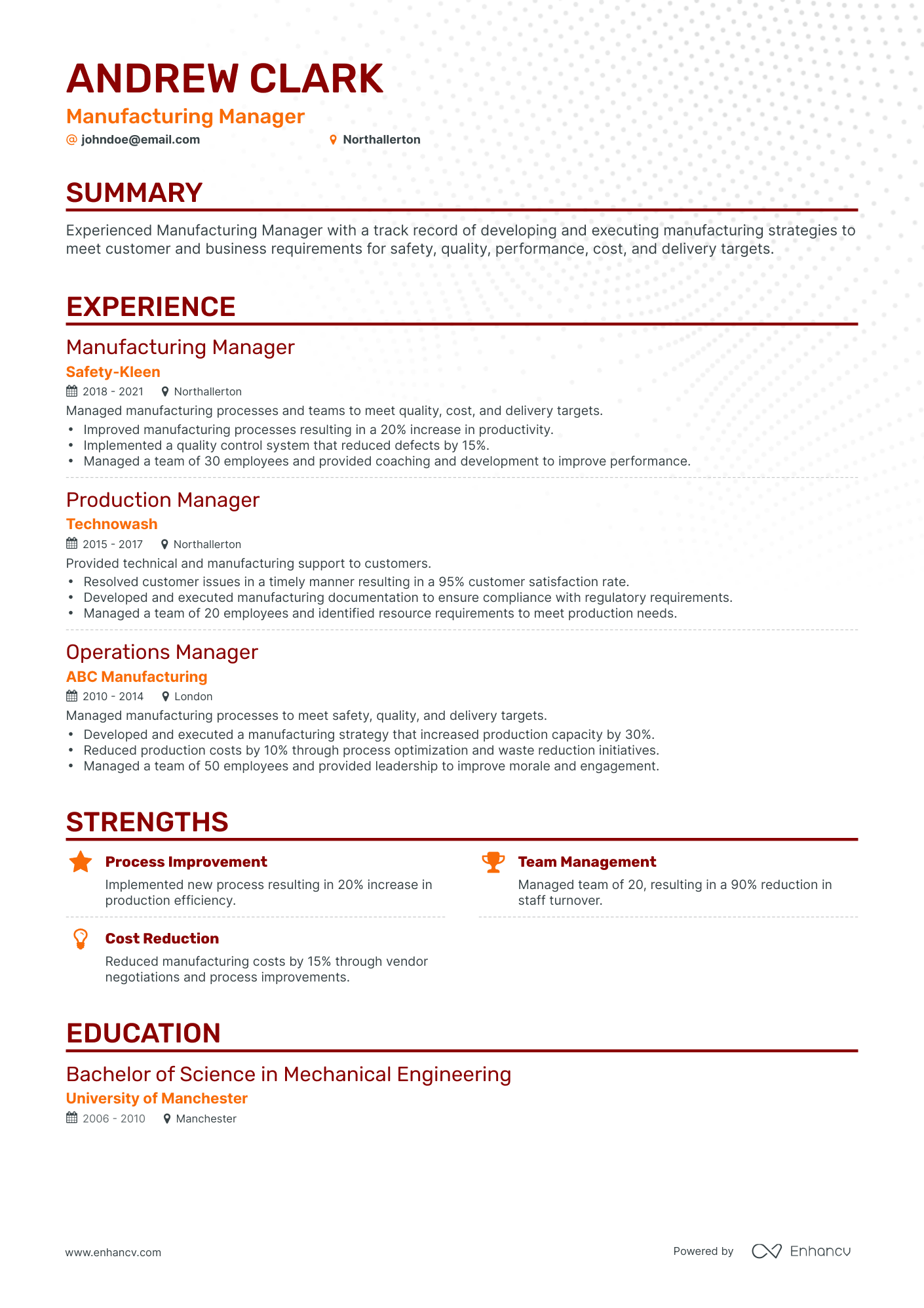 2 Manufacturing Manager Resume Examples & Guide for 2023