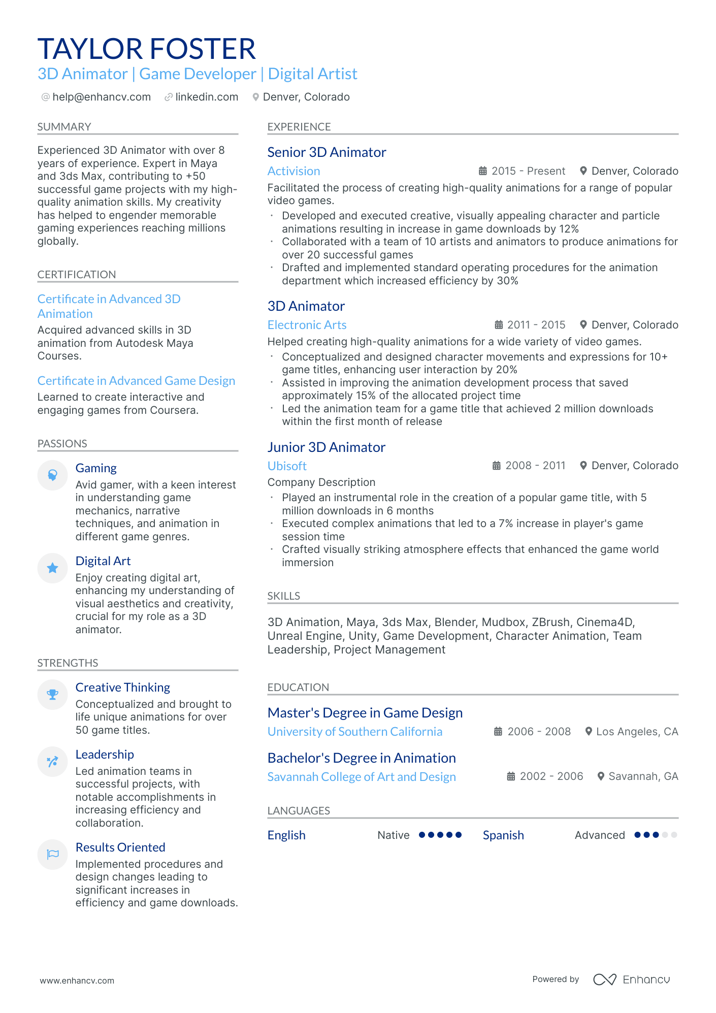 10 3D Animator Resume Examples & Guide for 2026