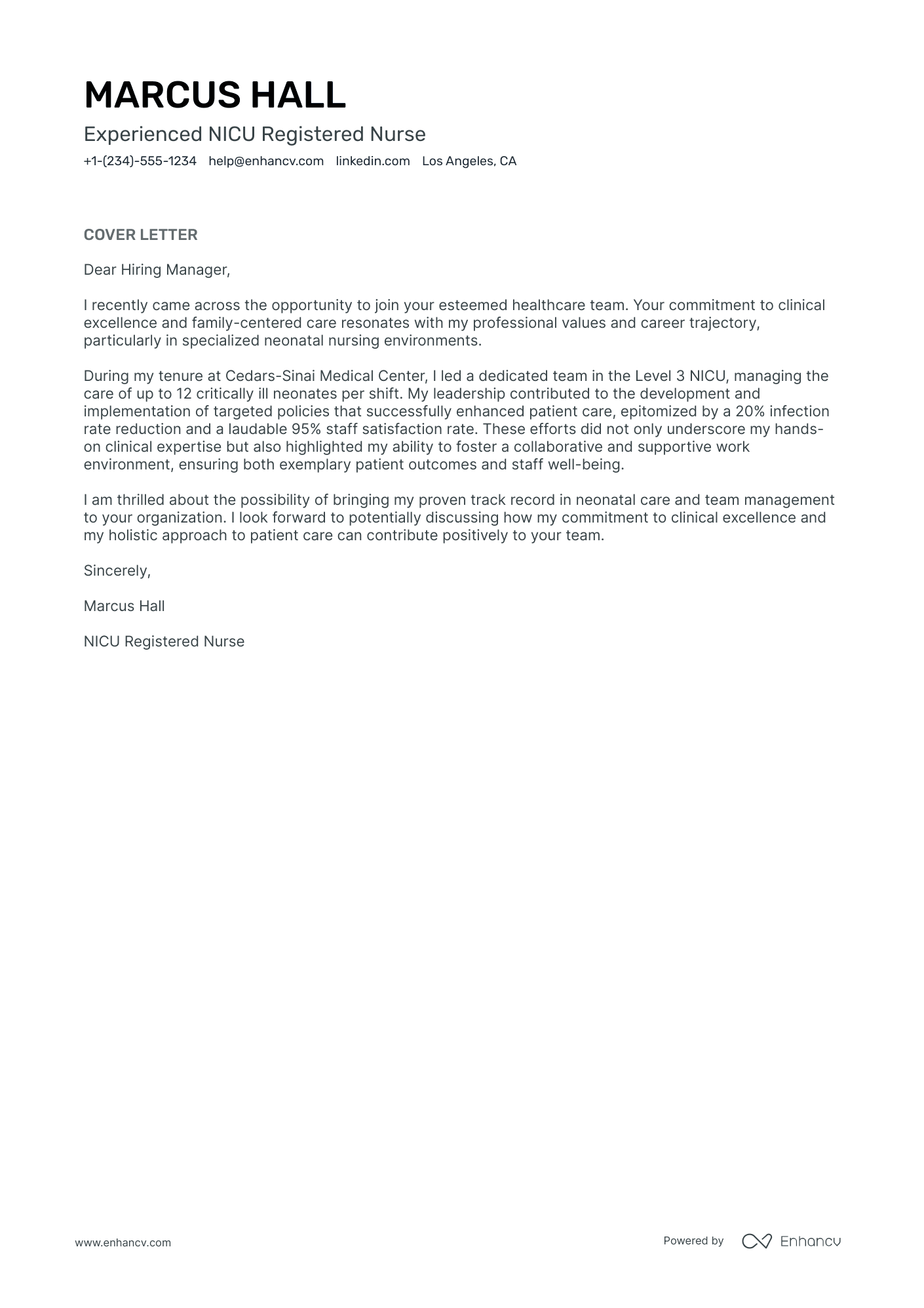 Nurse Cover Letter Examples for 2026 | Enhancv