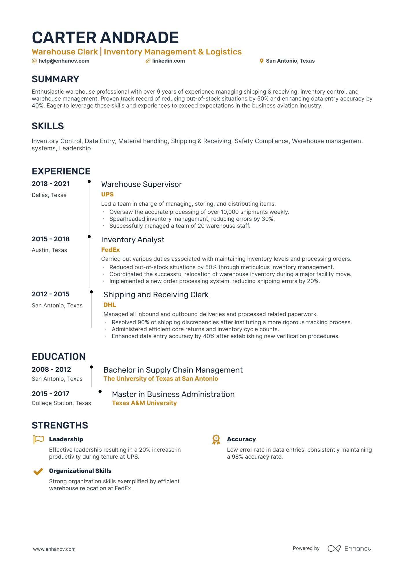 10 Warehouse Clerk Resume Examples & Guide for 2025