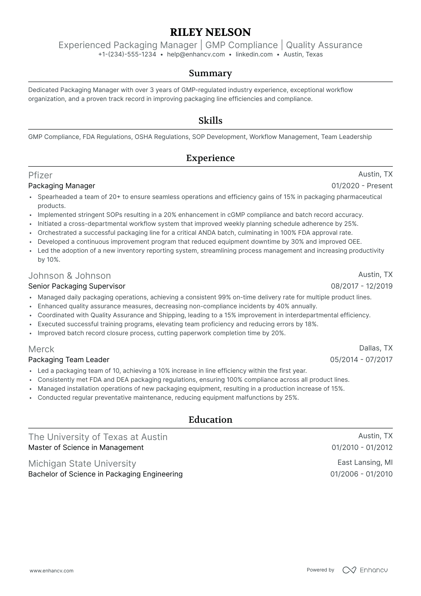 10 Packaging Manager Resume Examples & Guide for 2025