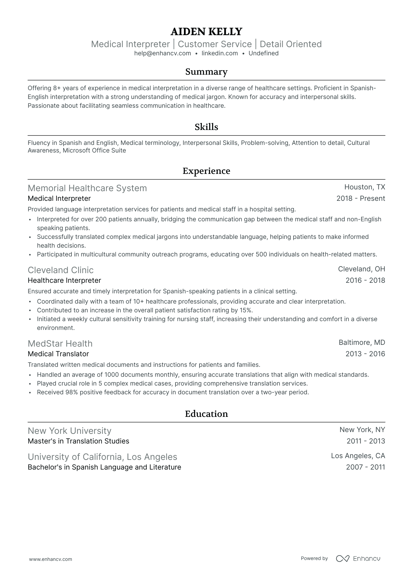 10 Medical Interpreter Resume Examples & Guide for 2025
