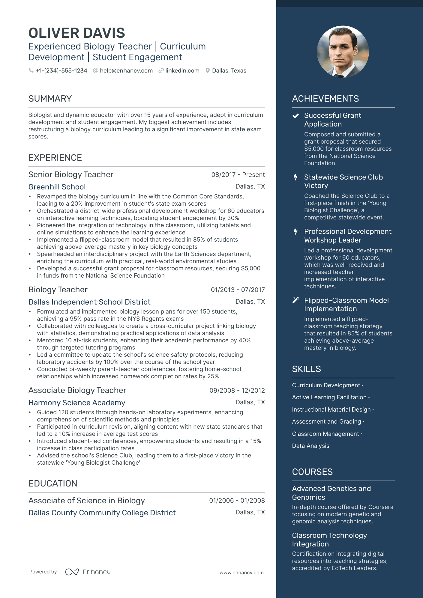 5 Biology Teacher Resume Examples & Guide for 2024