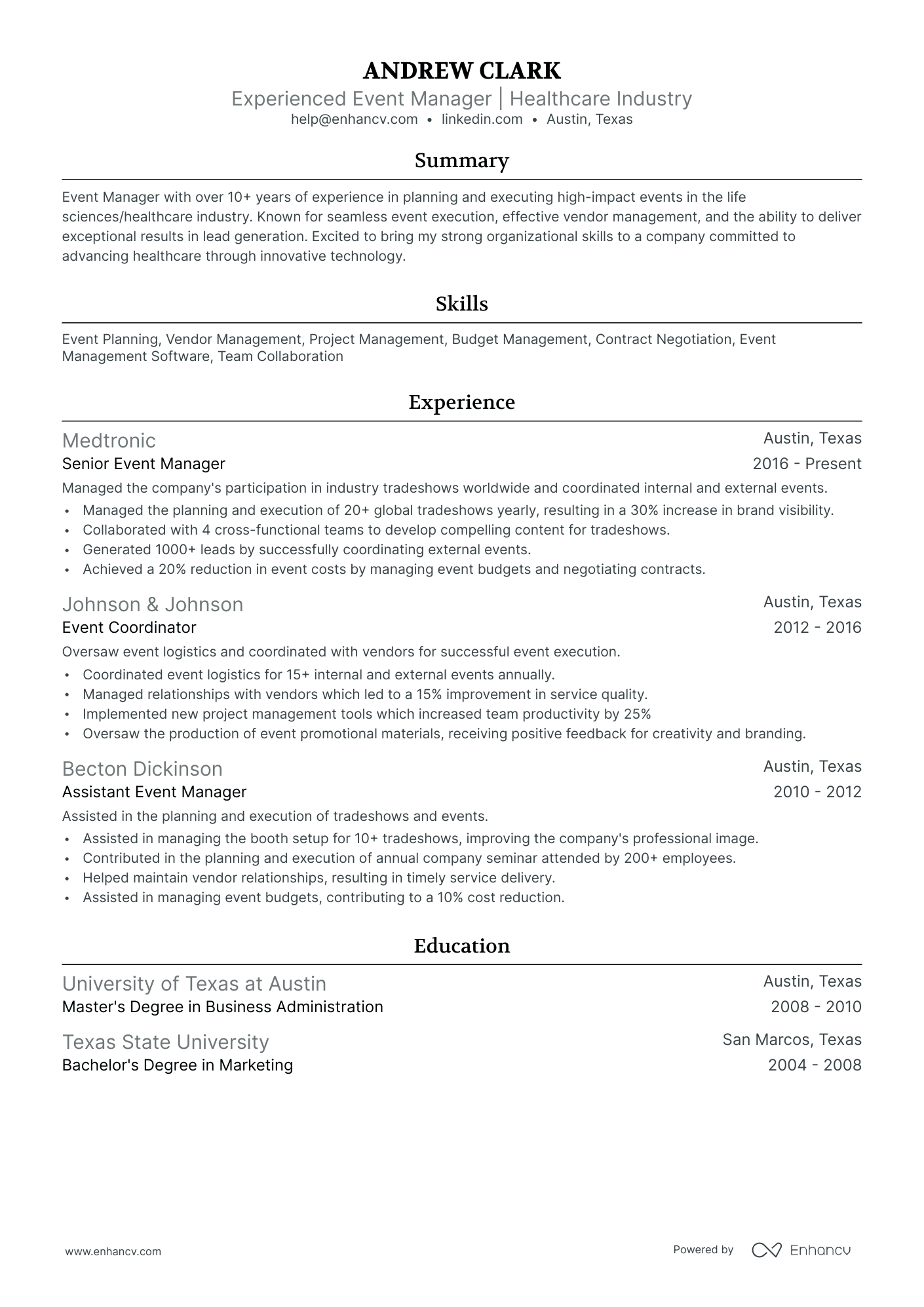 10 Events Manager Resume Examples & Guide for 2026