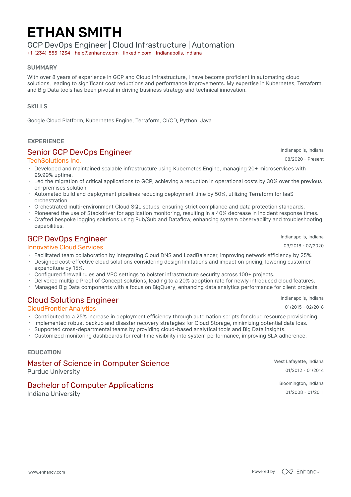 10 GCP Devops Engineer Resume Examples & Guide for 2026