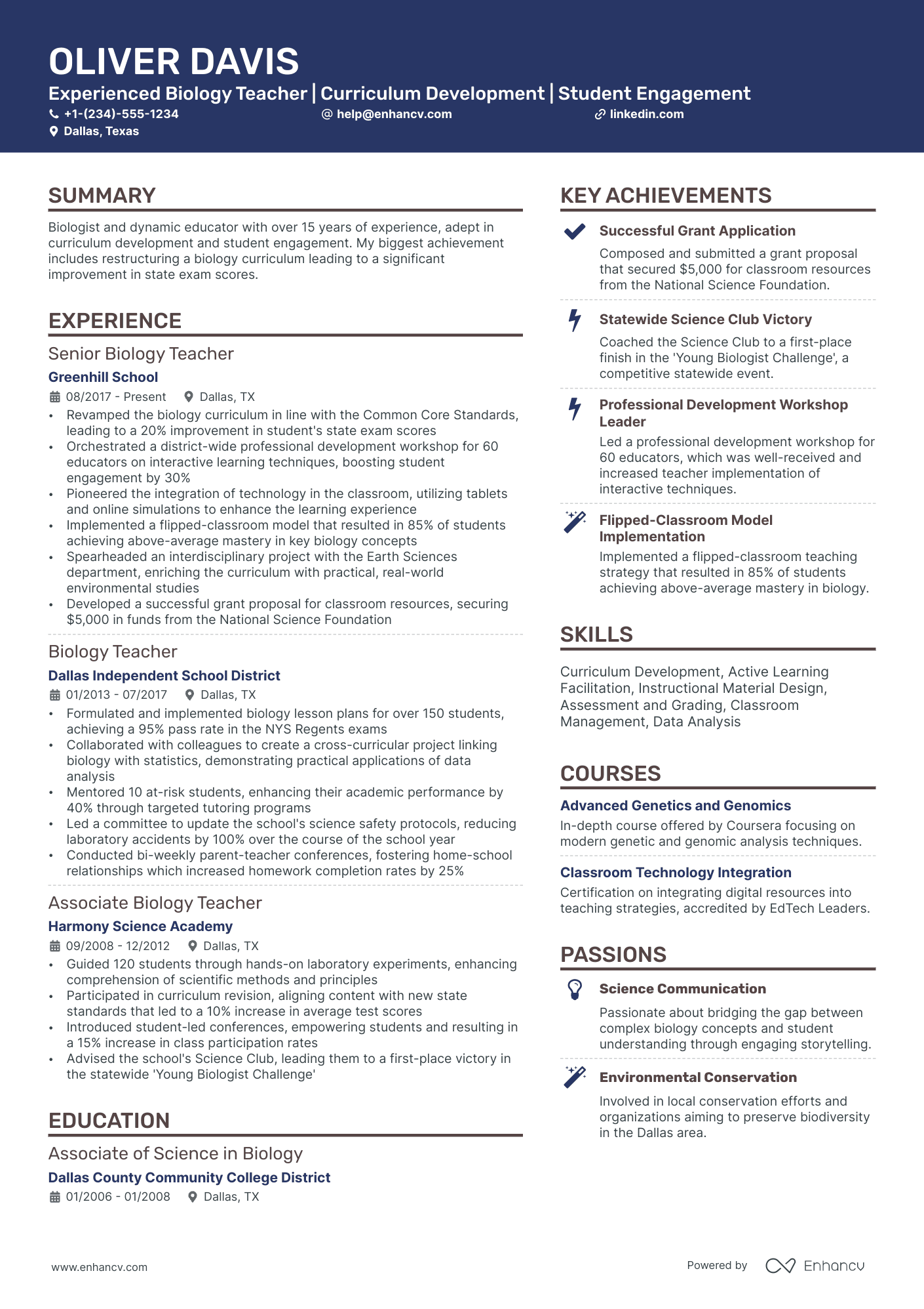 10 Biology Teacher Resume Examples, Templates & Guide for 2026