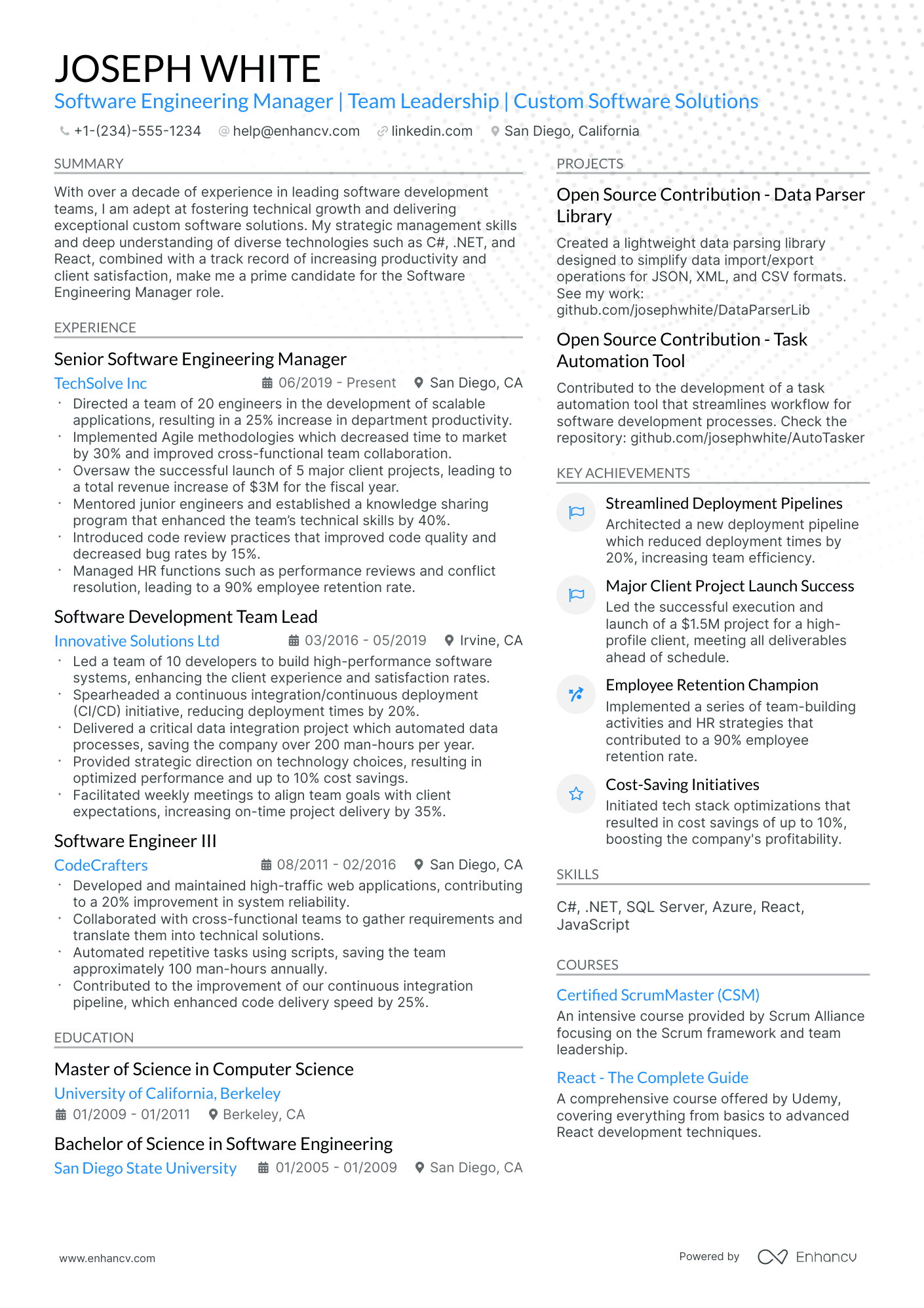 10 Software Engineering Manager Resume Examples & Guide for 2025