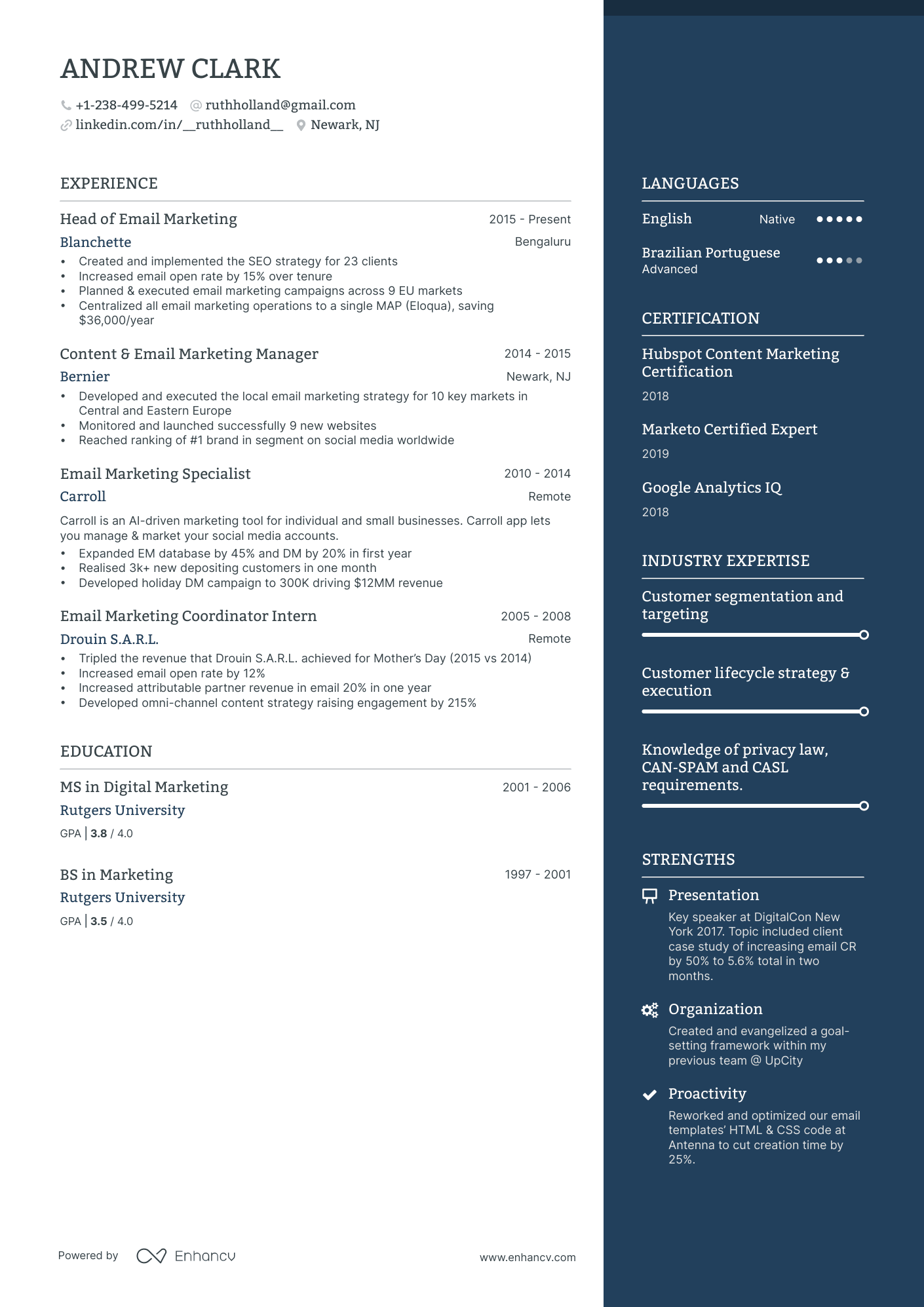 5 Email Marketing Resume Examples & Guide for 2024