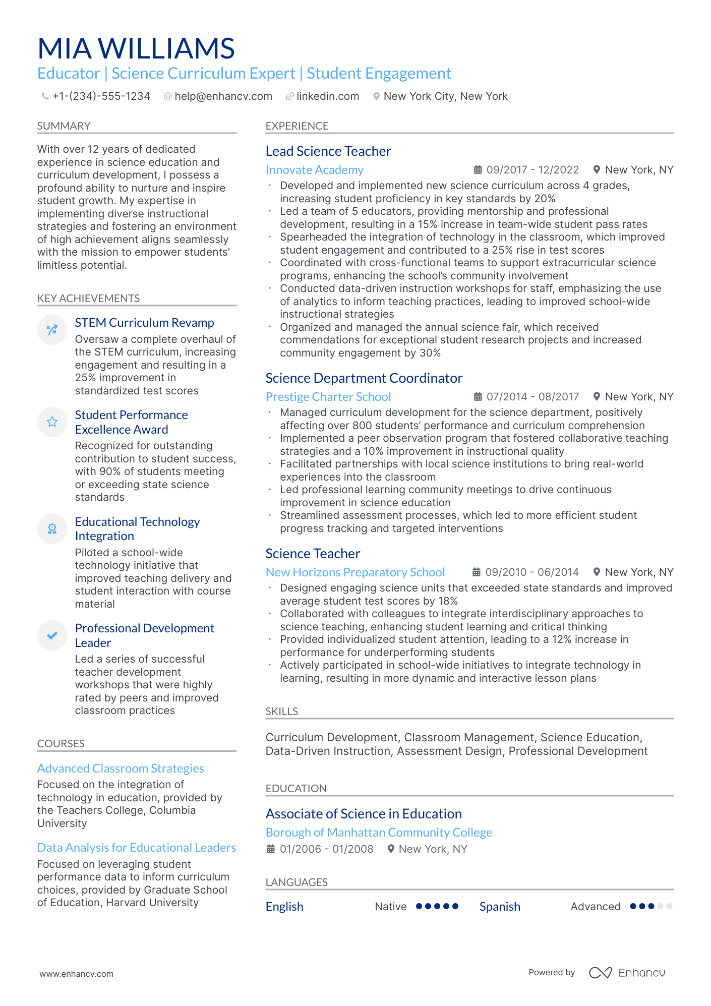10 Science Teacher Resume Examples & Guide for 2025