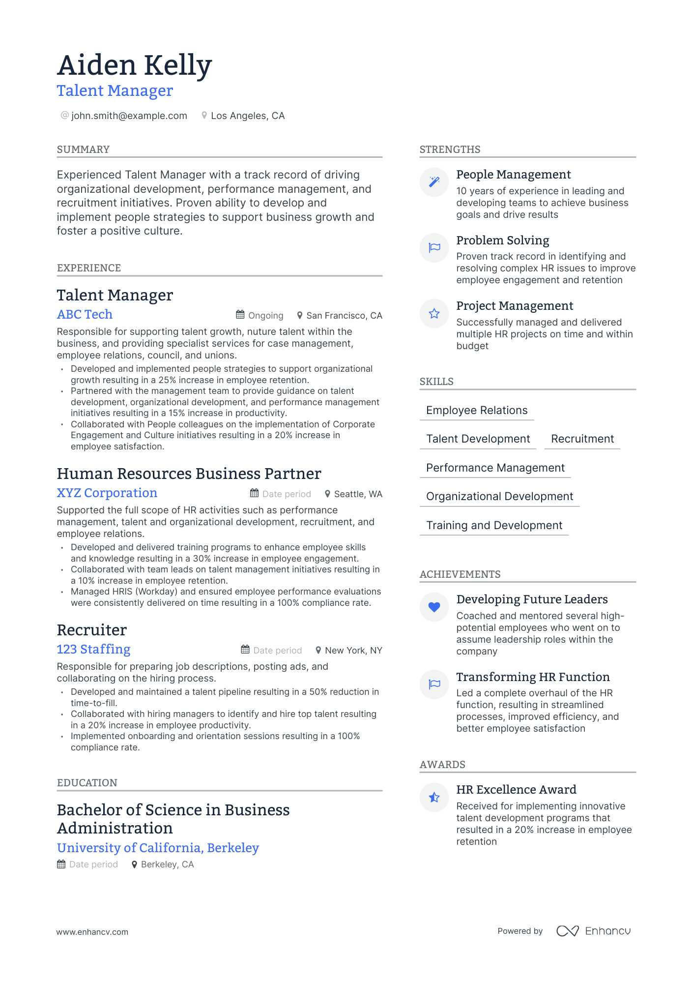 5 Talent Manager Resume Examples & Guide for 2024