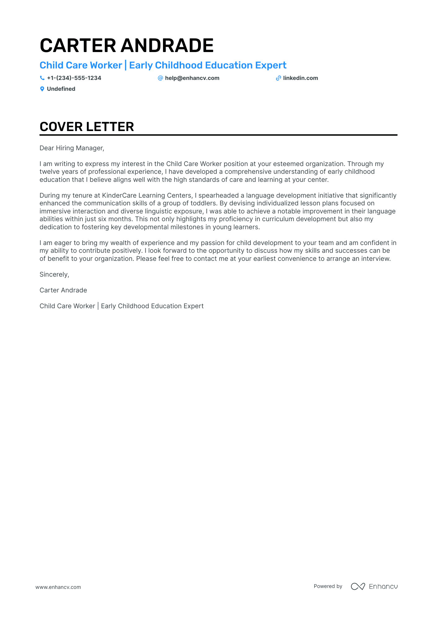 5 Professional Child Care Cover Letter Examples and Template for 2026 ...