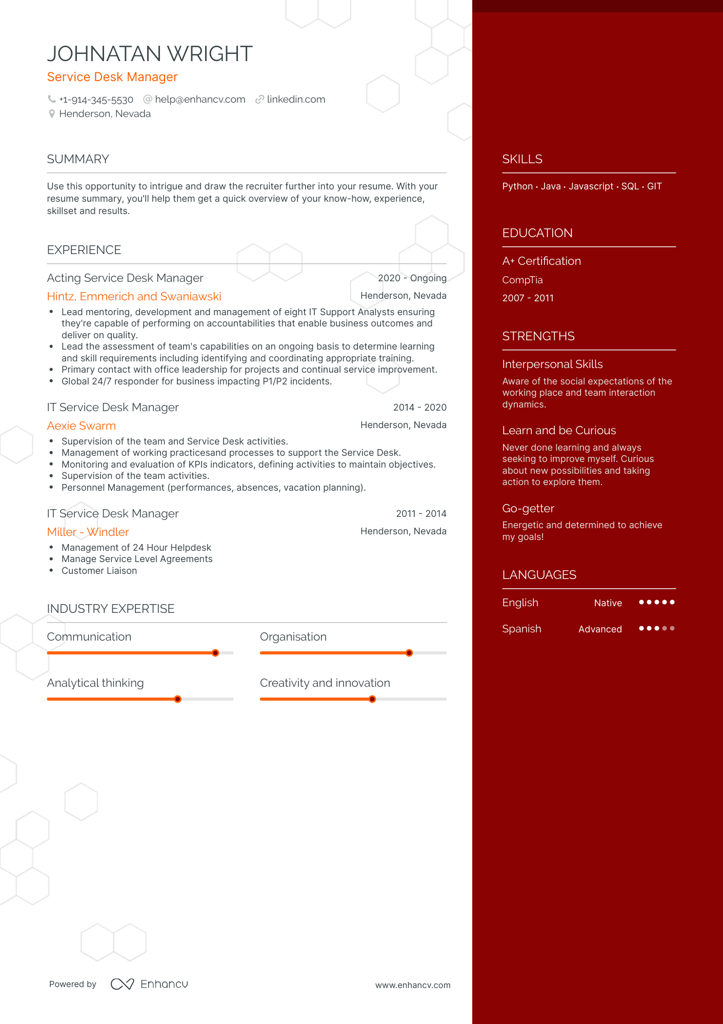 Service Desk Manager Resume Examples & Guide for 2023 (Layout, Skills ...