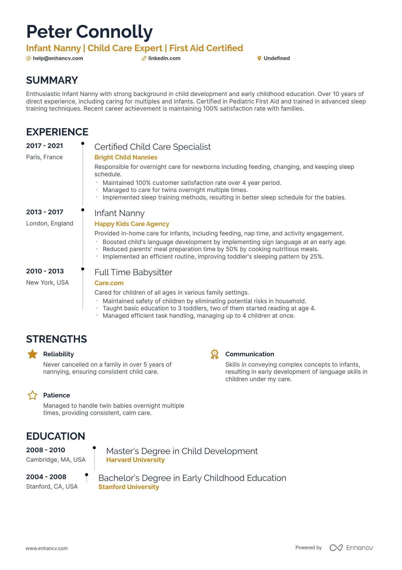 5 Infant Nanny Resume Examples & Guide for 2024