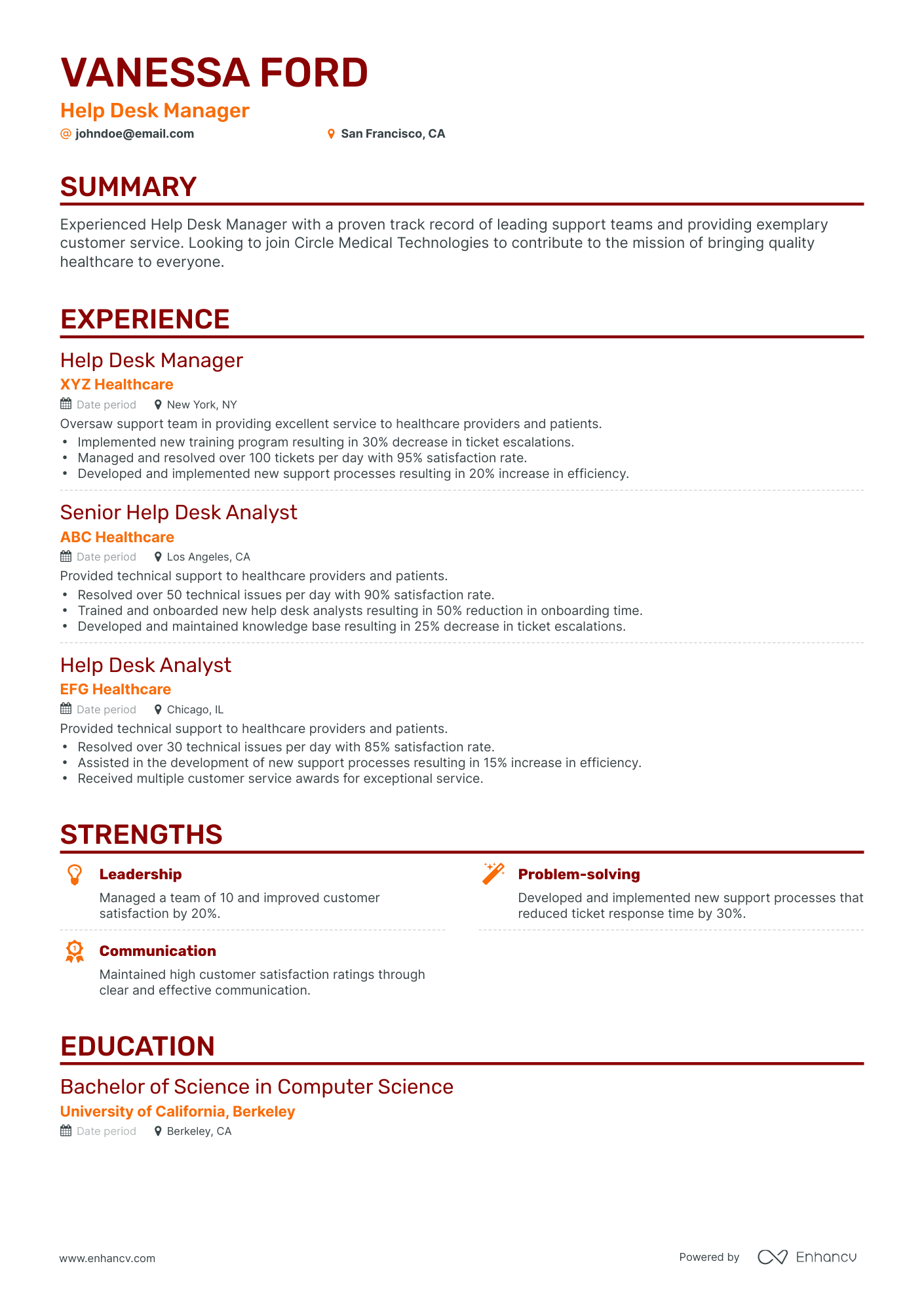 5 Help Desk Manager Resume Examples & Guide for 2024