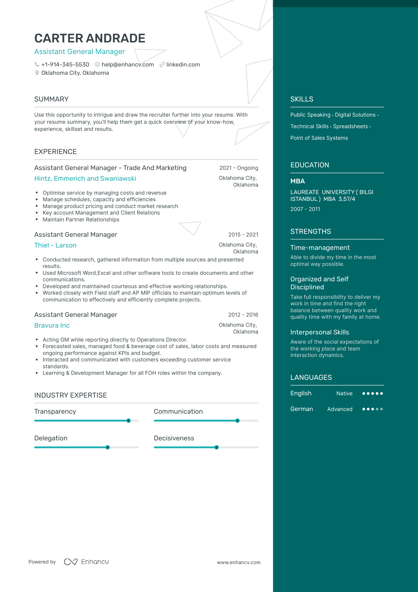 Assistant General Manager Resume Examples & Guide for 2023 (Layout ...