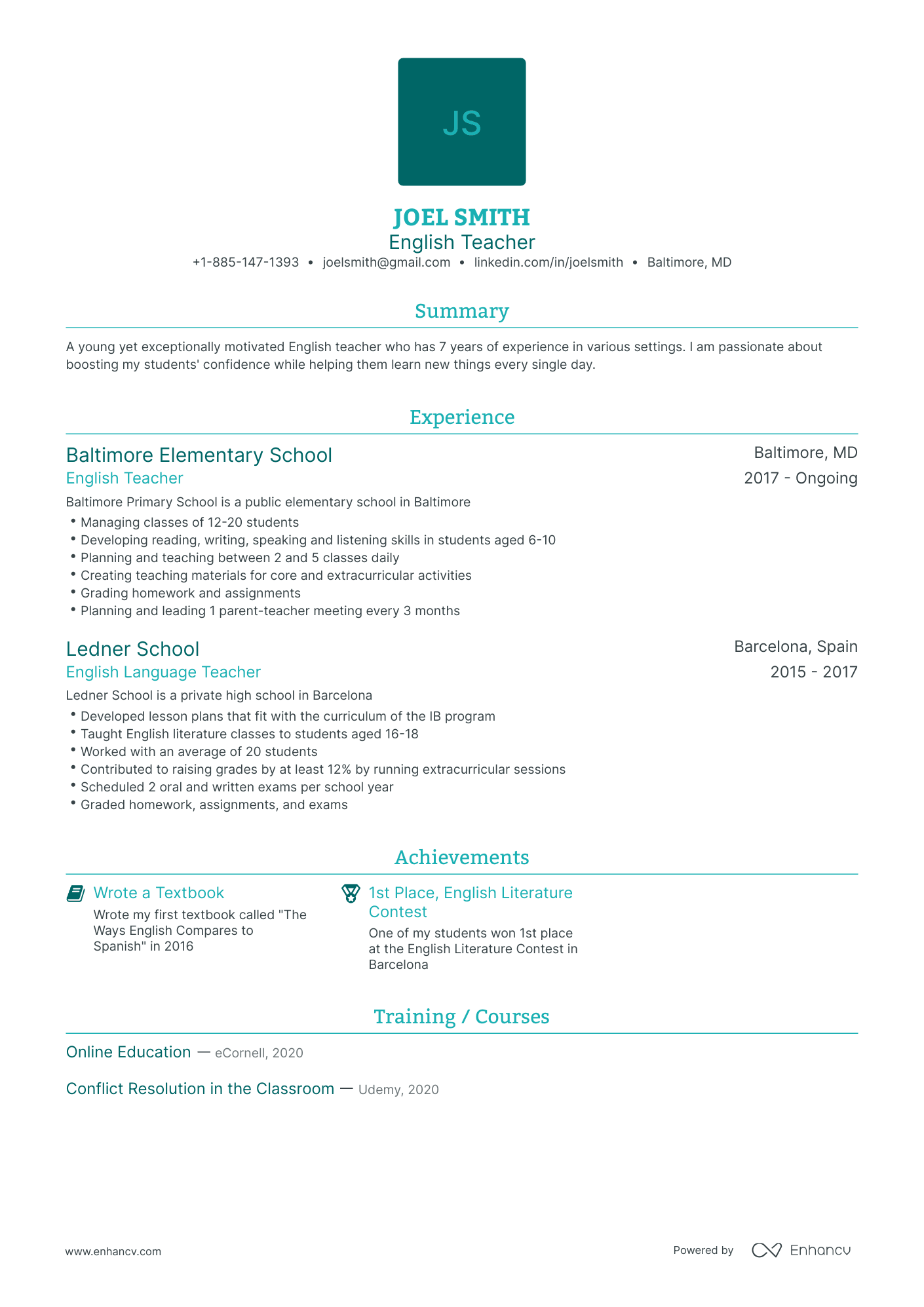 5 English Teacher Resume Examples & Guide for 2024