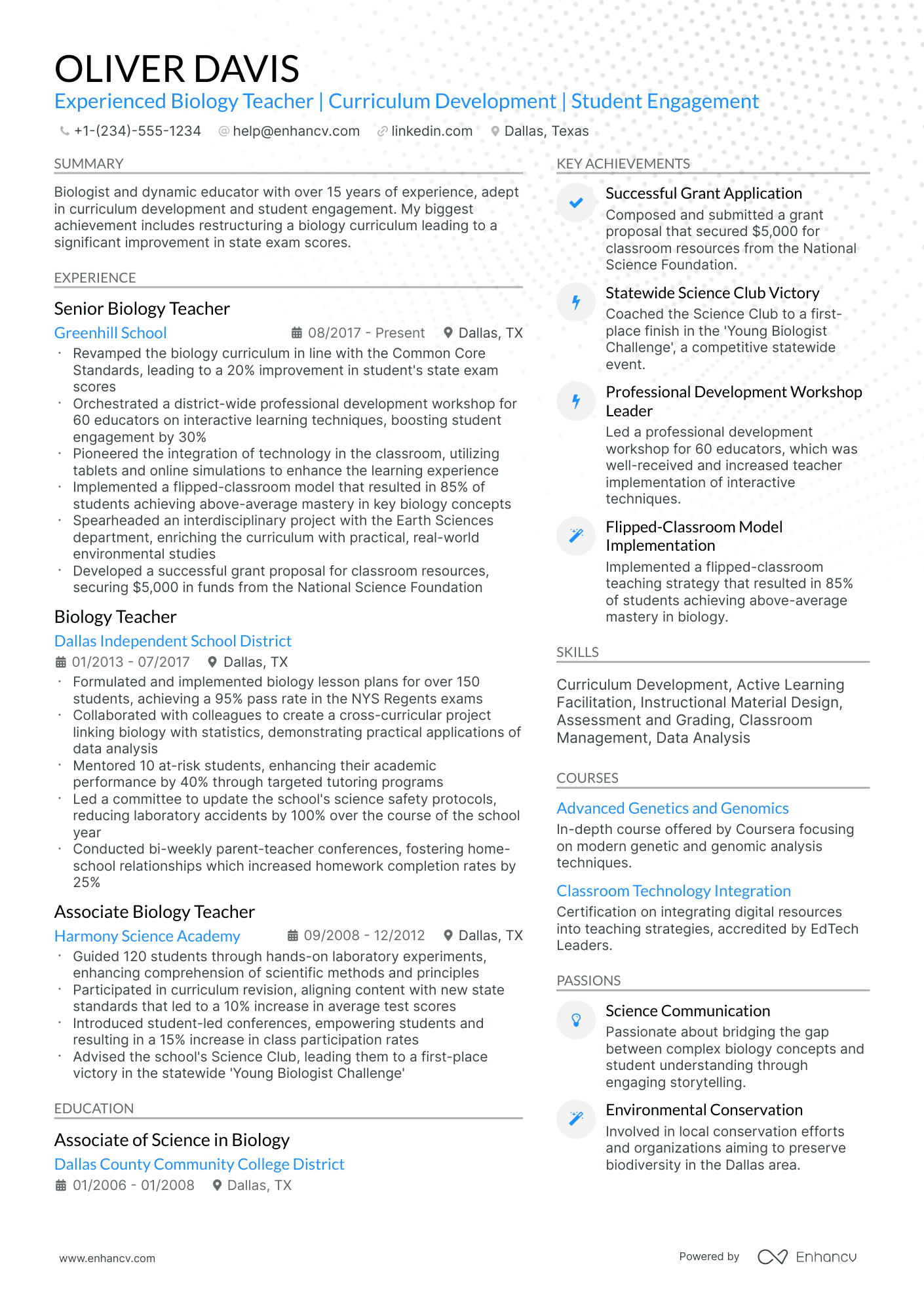 10 Biology Teacher Resume Examples, Templates & Guide for 2026