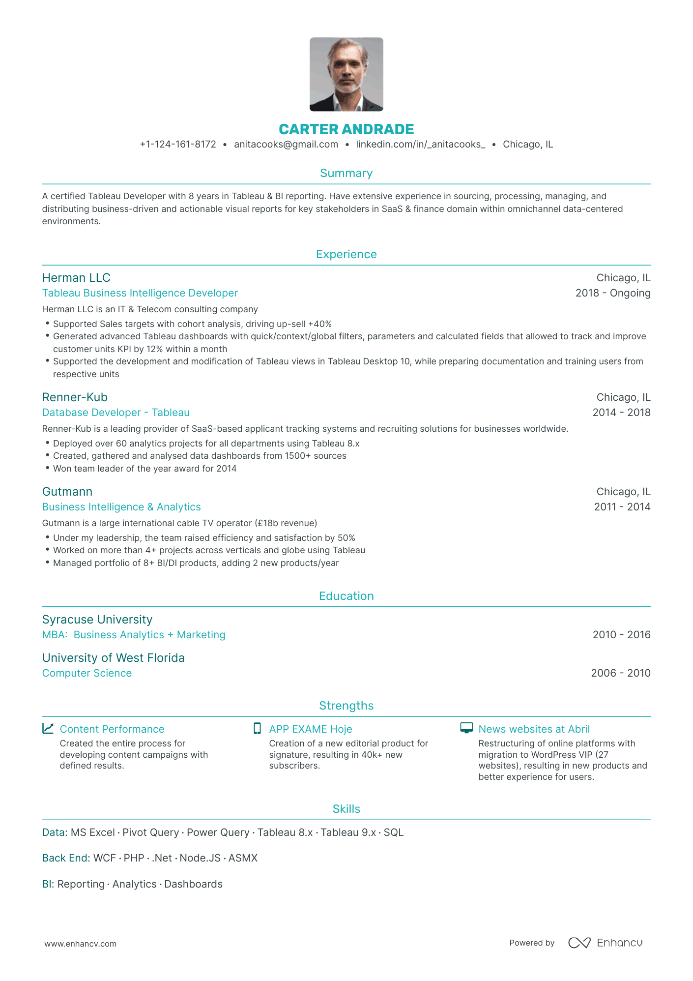 Tableau Developer Resume Examples & Guide for 2023 (Layout, Skills ...