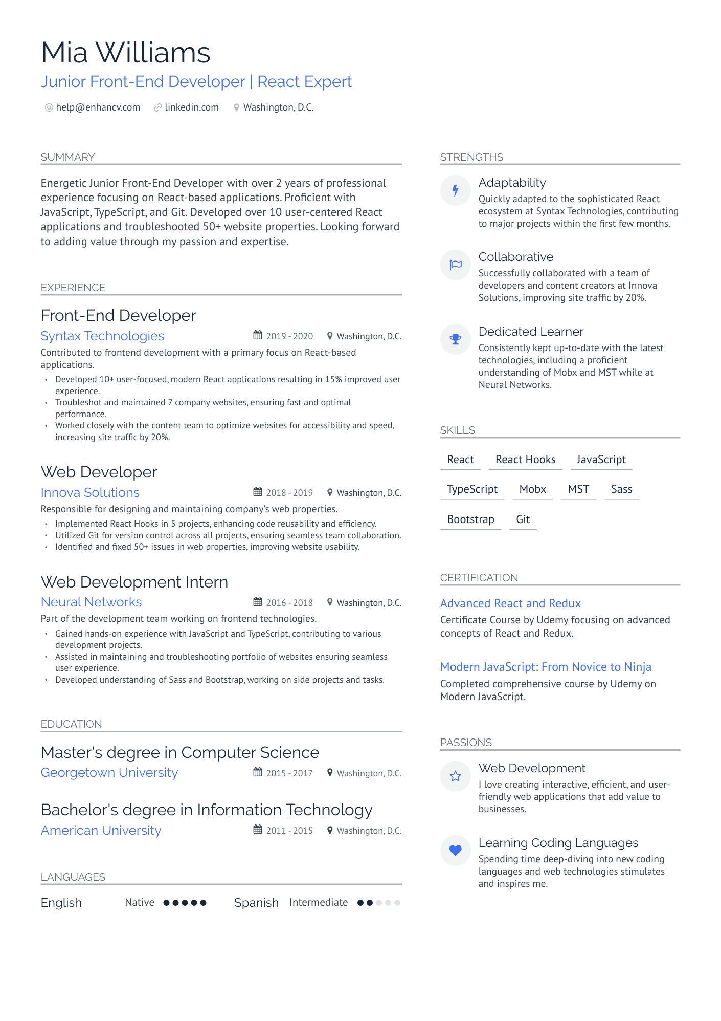 8 React Developer Resume Examples & Guide for 2024