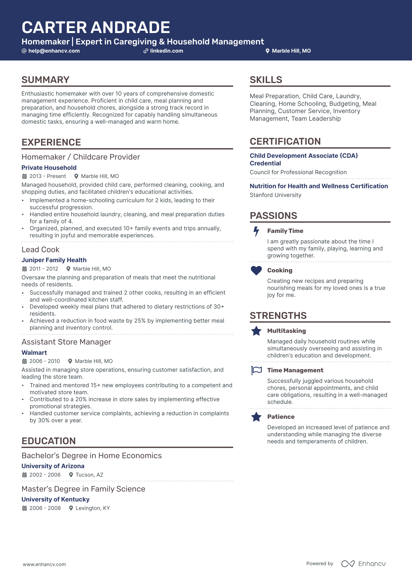 10 Homemaker Resume Examples & Guide for 2026
