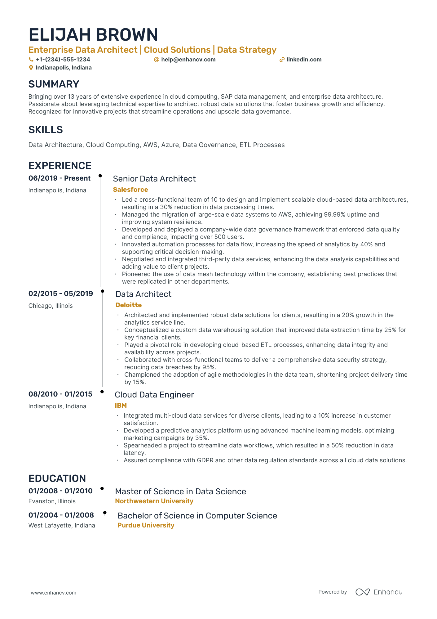 10 Enterprise Data Architect Resume Examples & Guide for 2026