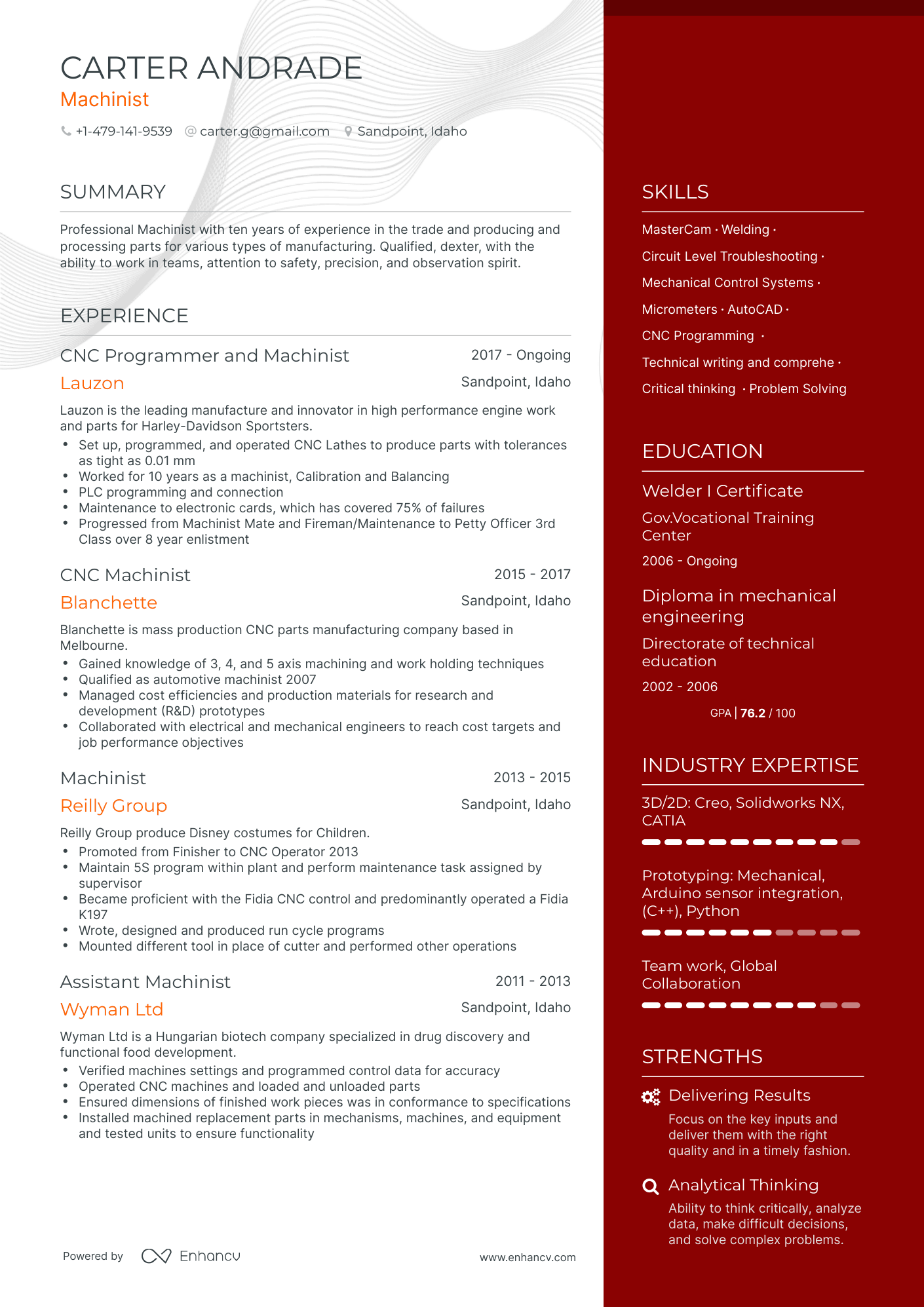 Machinist Resume Examples & Guide for 2023 (Layout, Skills, Keywords ...