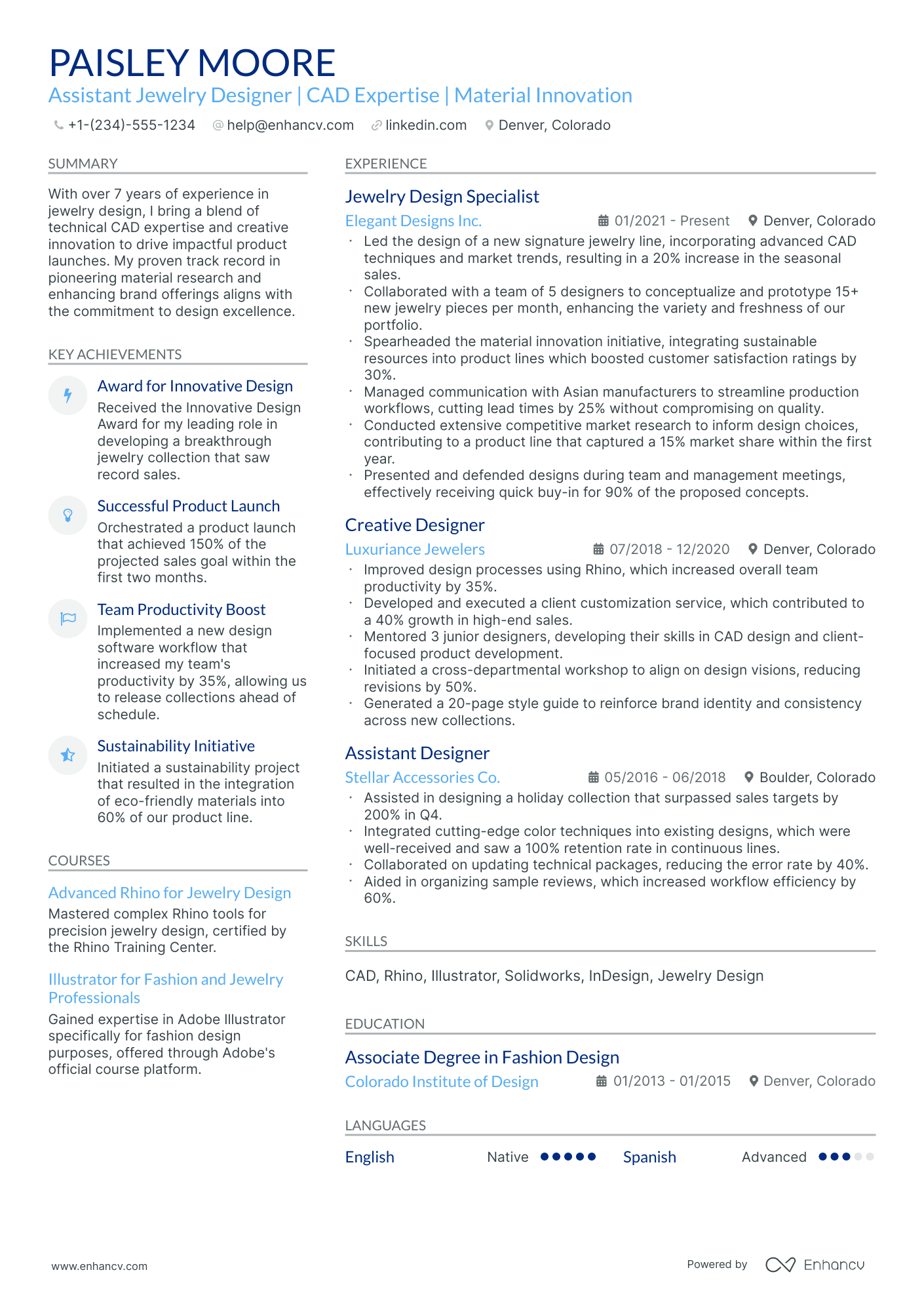 10 Jewelry Designer Resume Examples & Guide for 2026