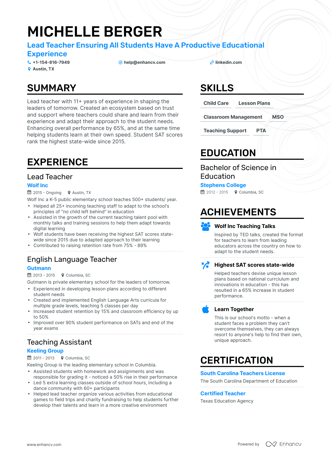 21 Teacher Resume Examples & Guide for 2024 | Resumes for Teaching Jobs