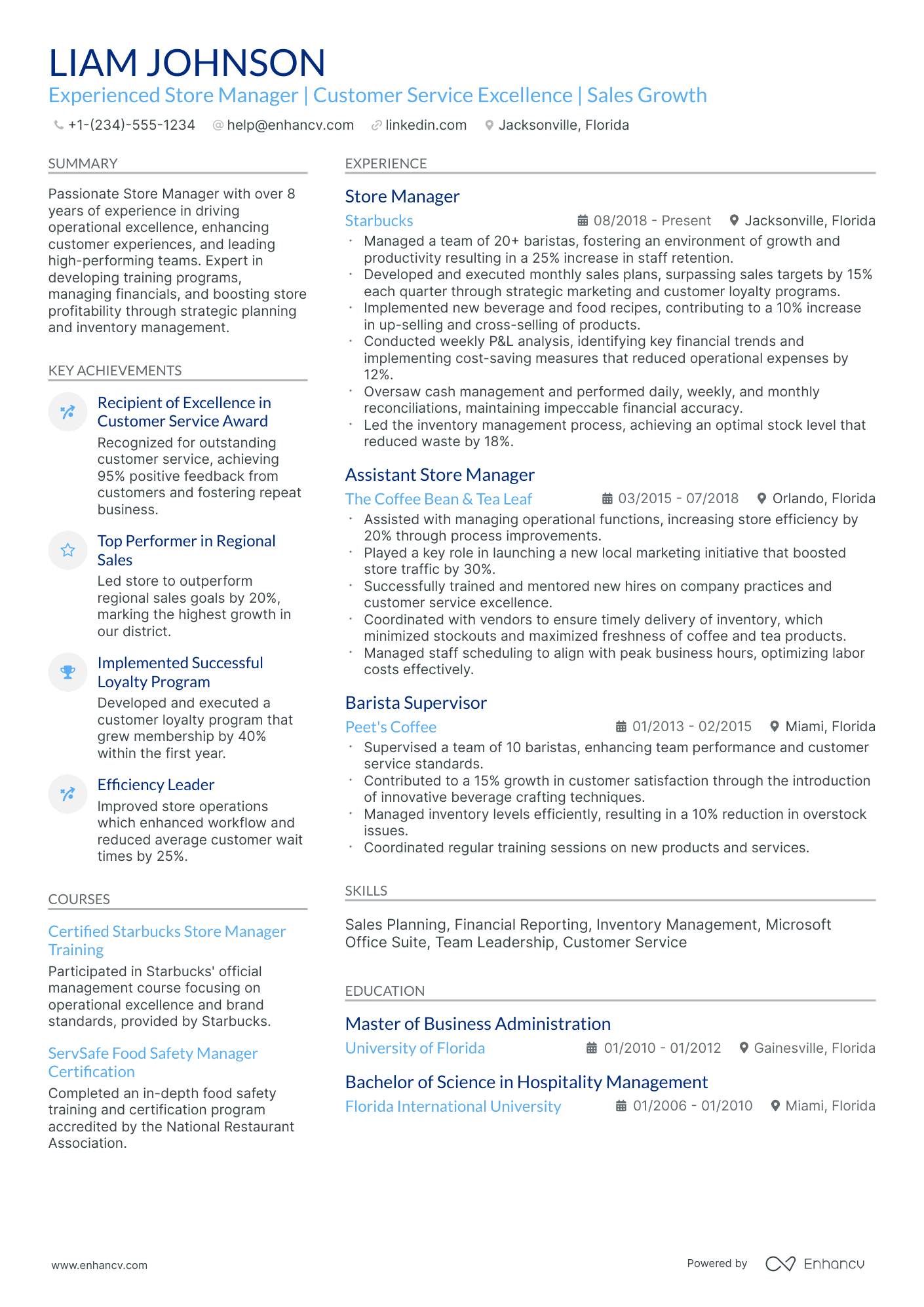 10 Starbucks Store Manager Resume Examples & Guide for 2026