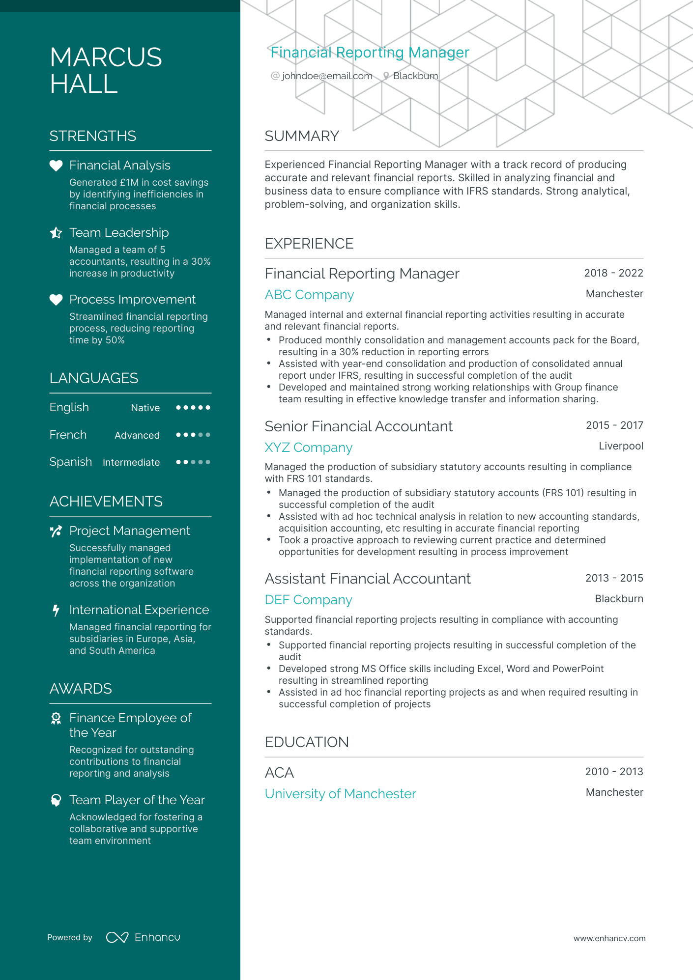 5 Financial Reporting Manager Resume Examples & Guide for 2024