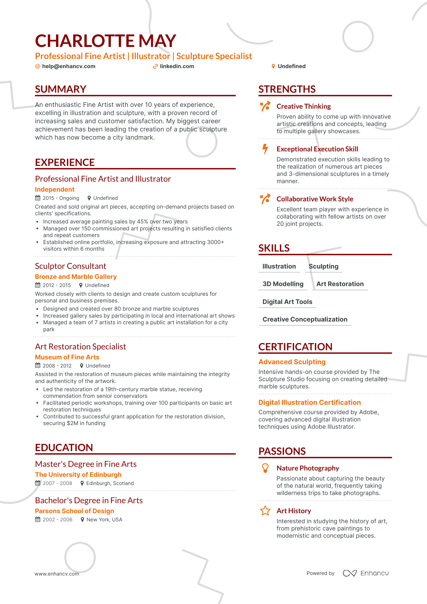 5 Fine Artist Resume Examples & Guide for 2024