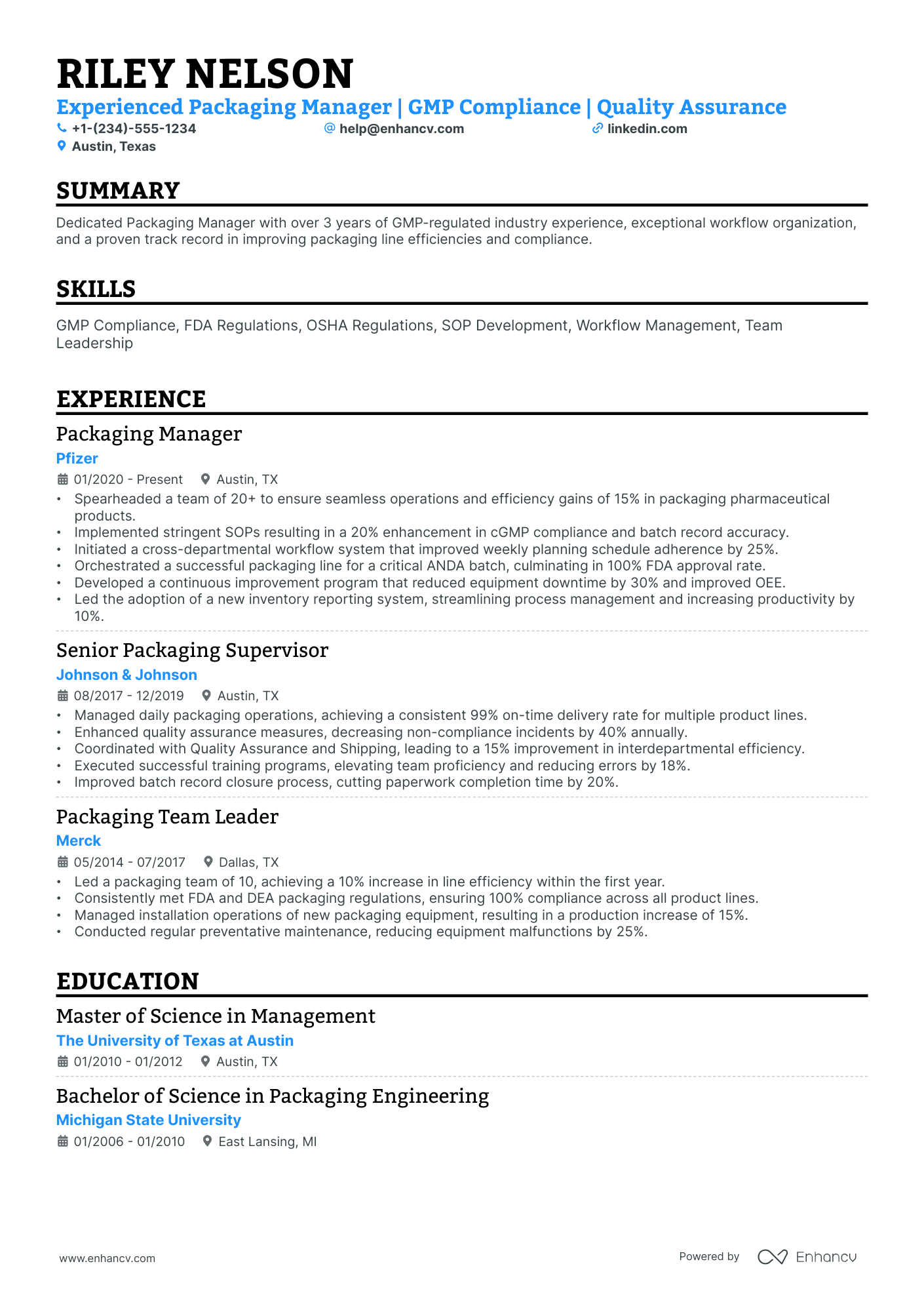 10 Packaging Manager Resume Examples & Guide for 2025