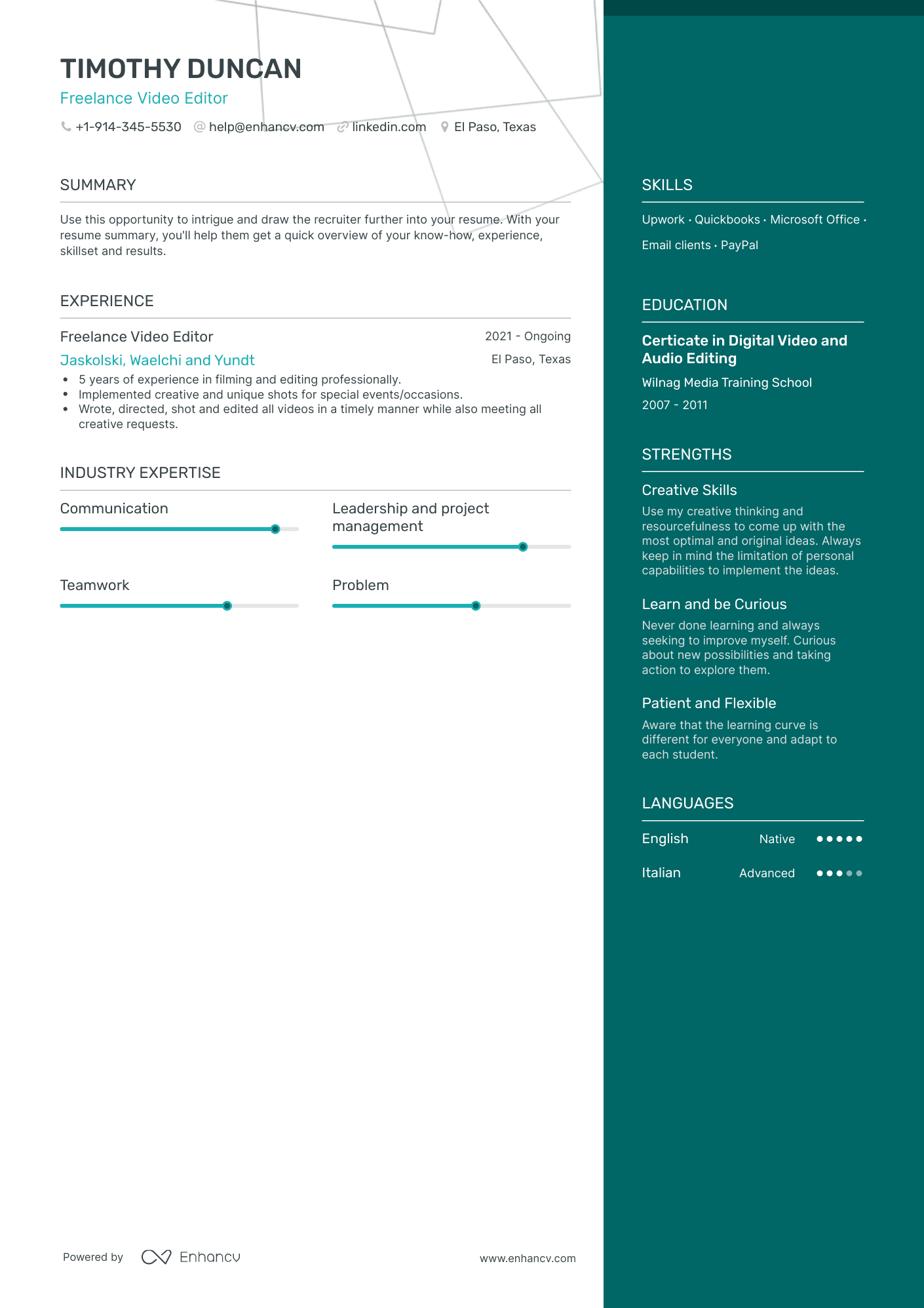 Freelance Video Editor Resume Examples & Guide for 2023 (Layout, Skills ...