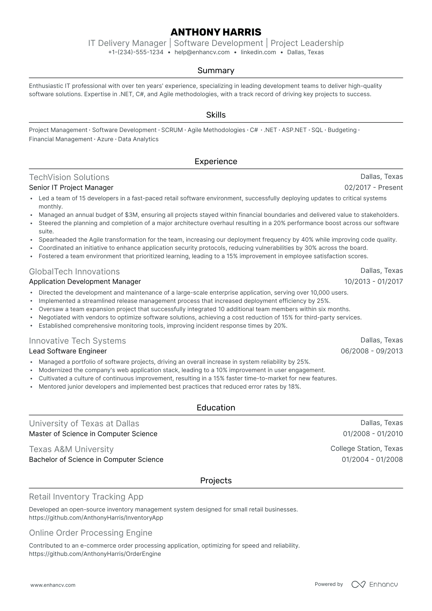 5 IT Delivery Manager Resume Examples & Guide for 2024