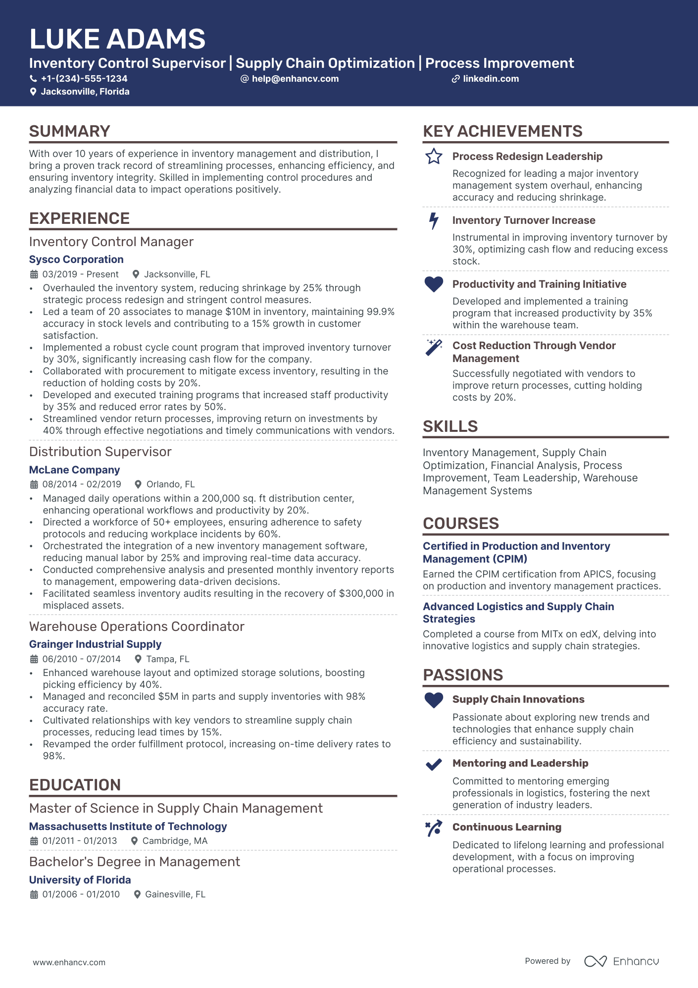 10 Inventory Control Manager Resume Examples & Guide for 2025