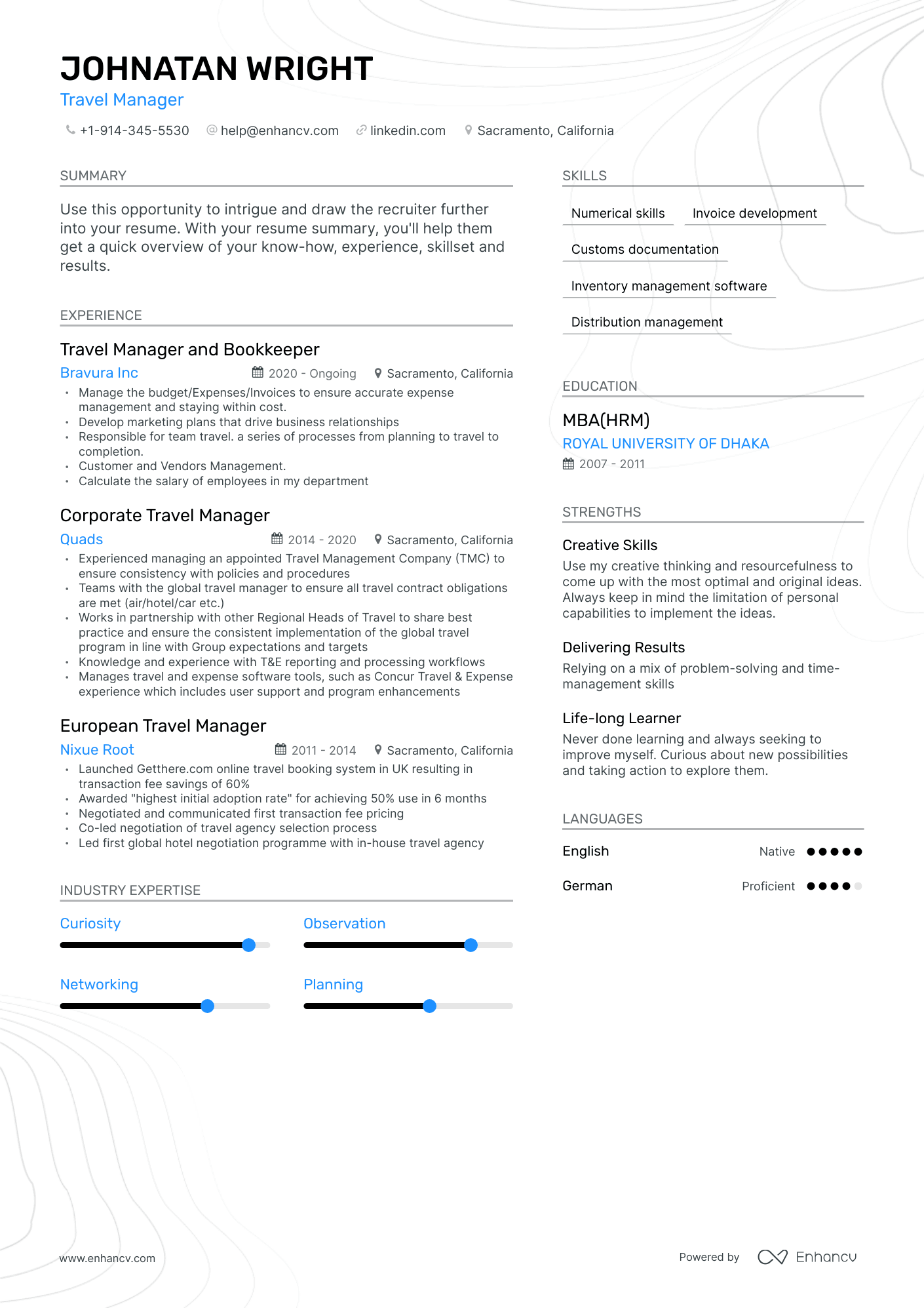 Travel Manager Resume Examples & Guide for 2023 (Layout, Skills ...