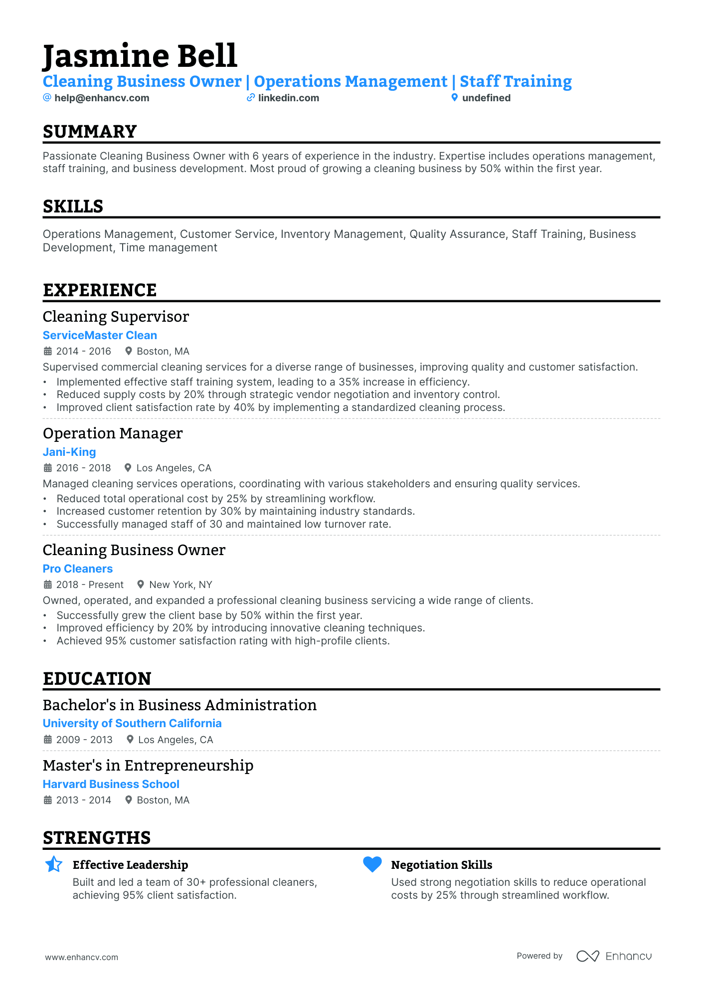 10 Cleaning Business Owner Resume Examples & Guide for 2026