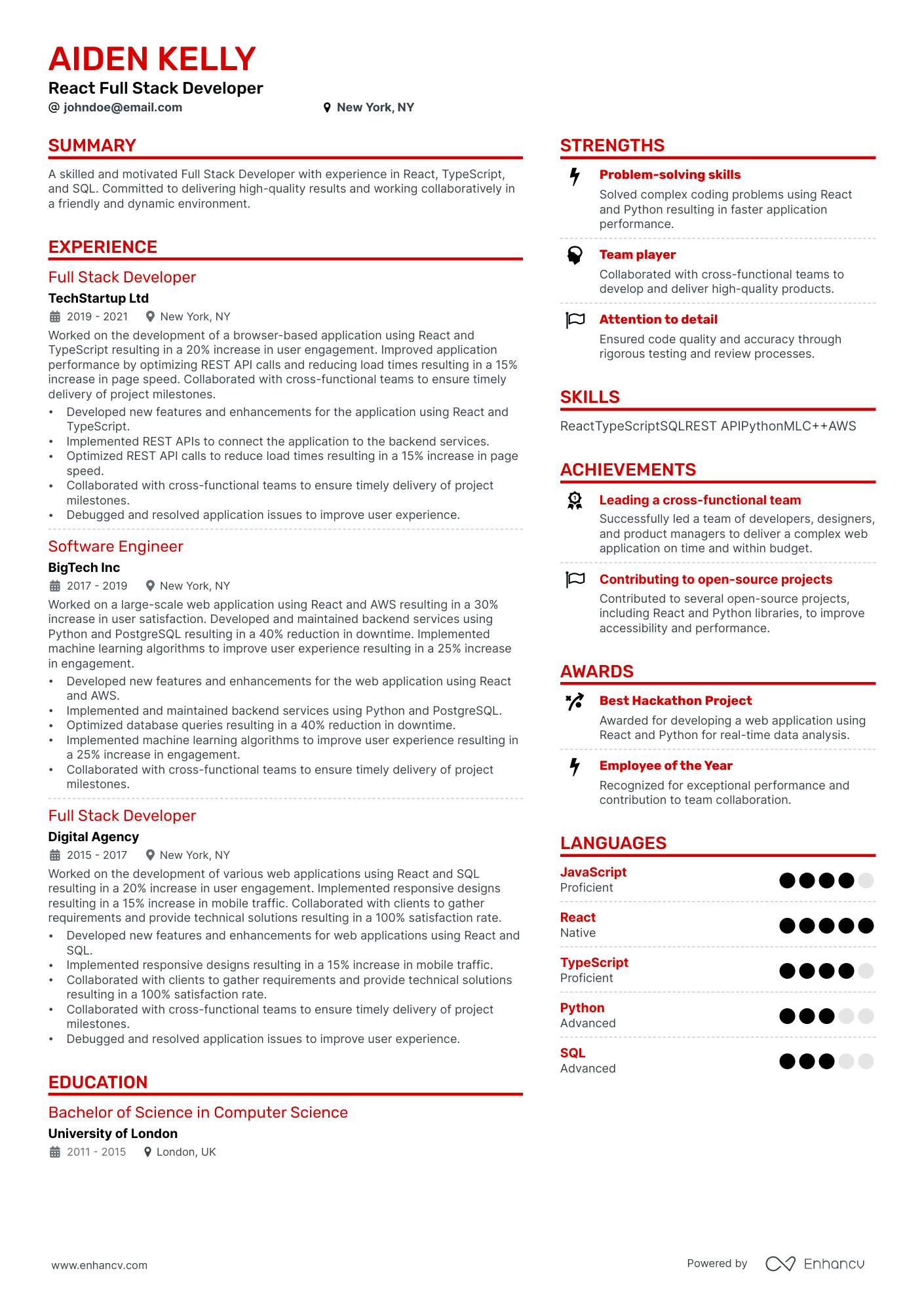 12 React Developer Resume Examples & Guide for 2025