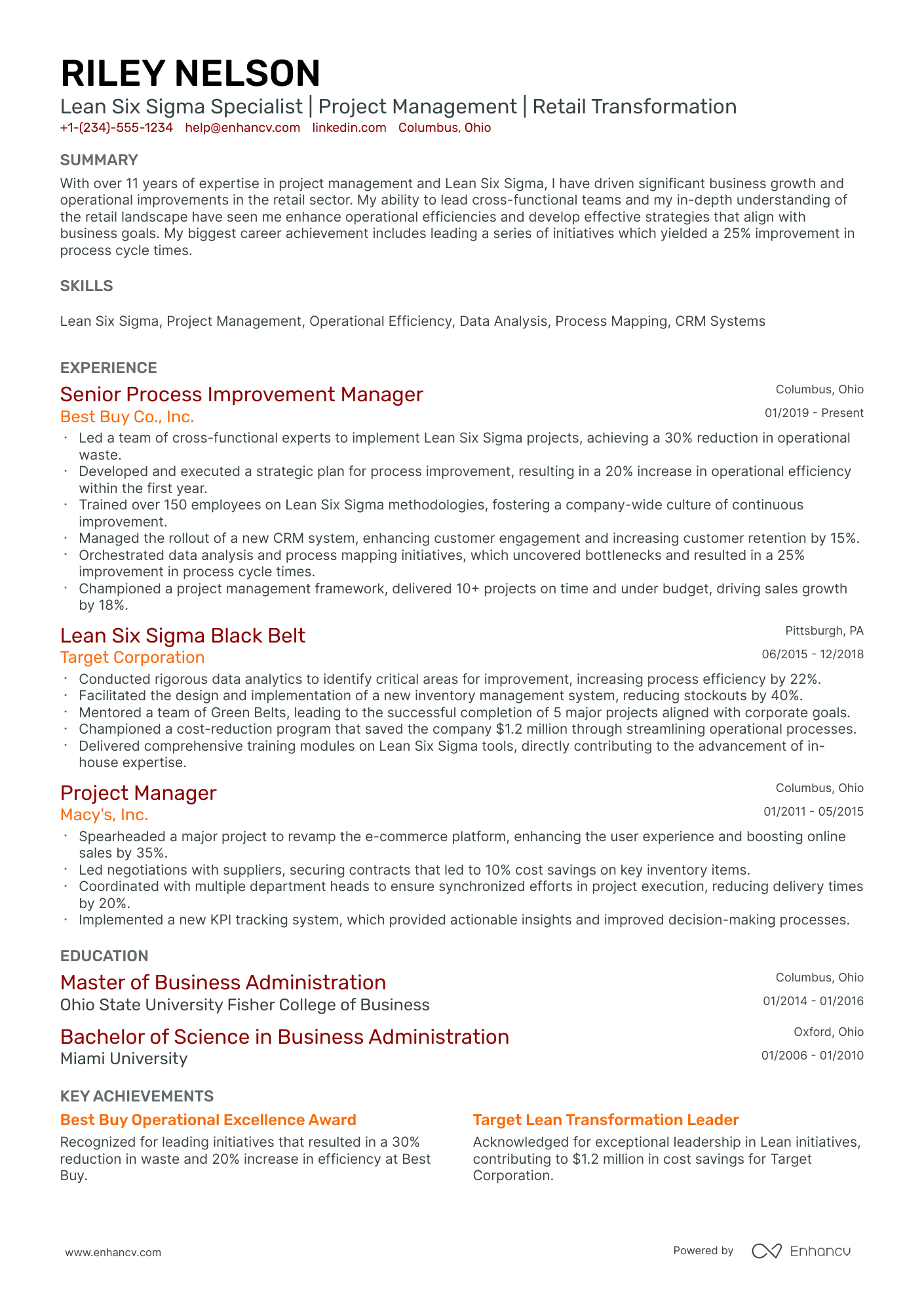 10 Six Sigma Resume Examples & Guide for 2025