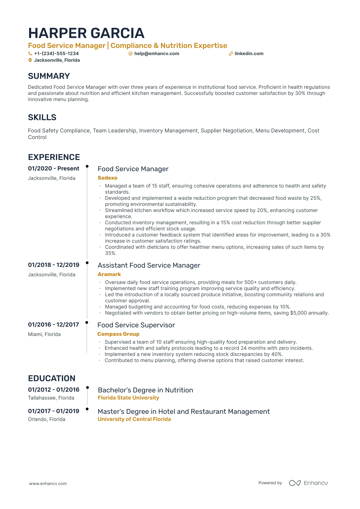10 Food Service Manager Resume Examples & Guide for 2026