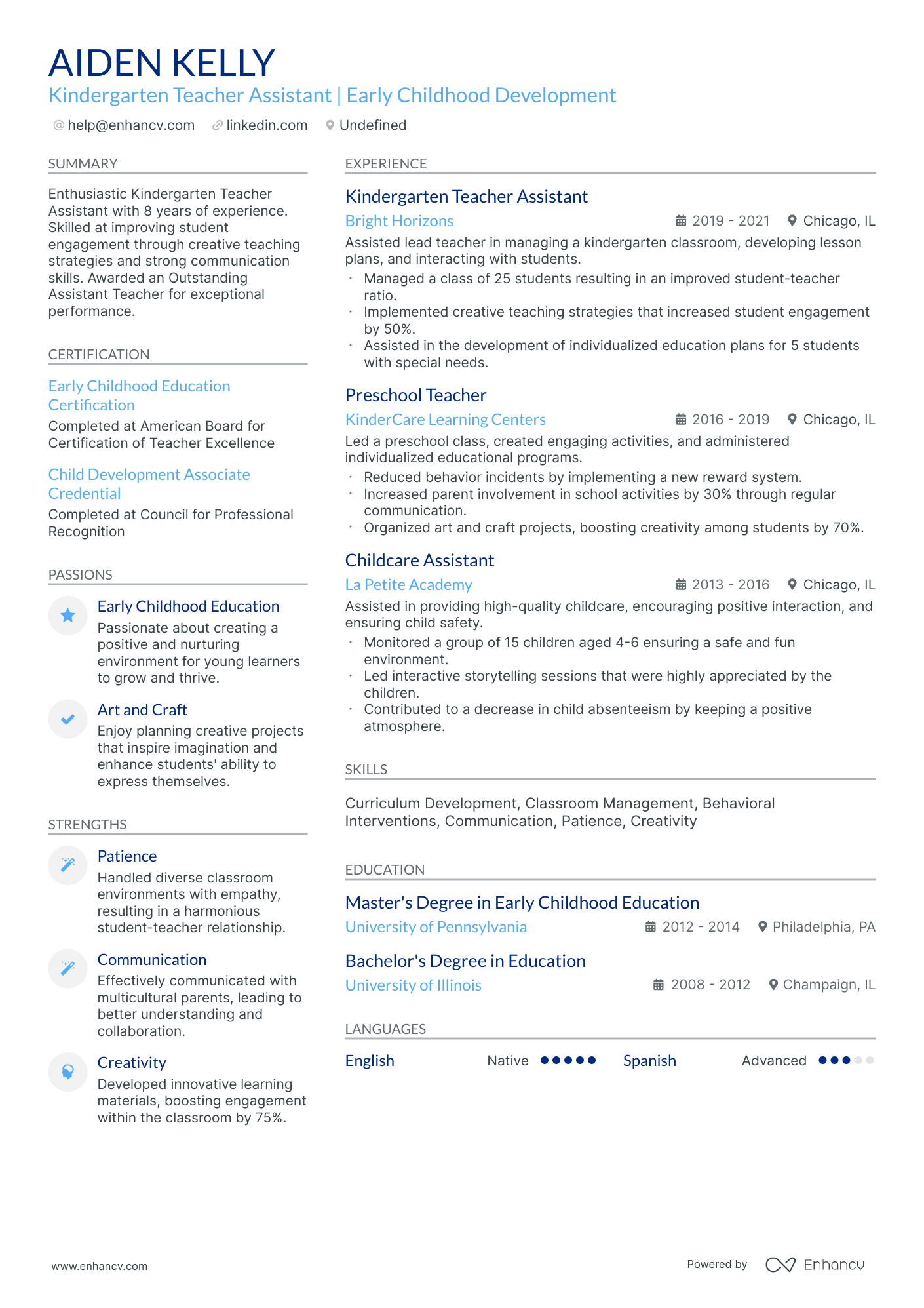 10 Kindergarten Teacher Assistant Resume Examples & Guide for 2025